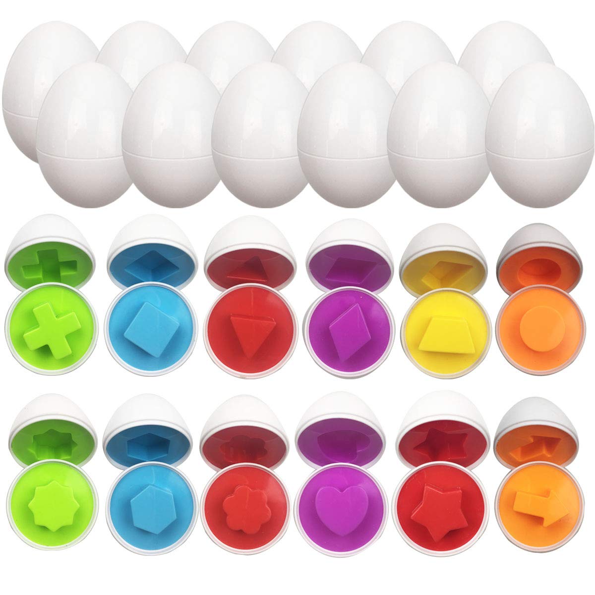 JoFAN 12 Pack Color Shape Matching Eggs Easter Eggs STEM Toys for Kids Boys Girls Toddlers Easter Basket Stuffers Gifts