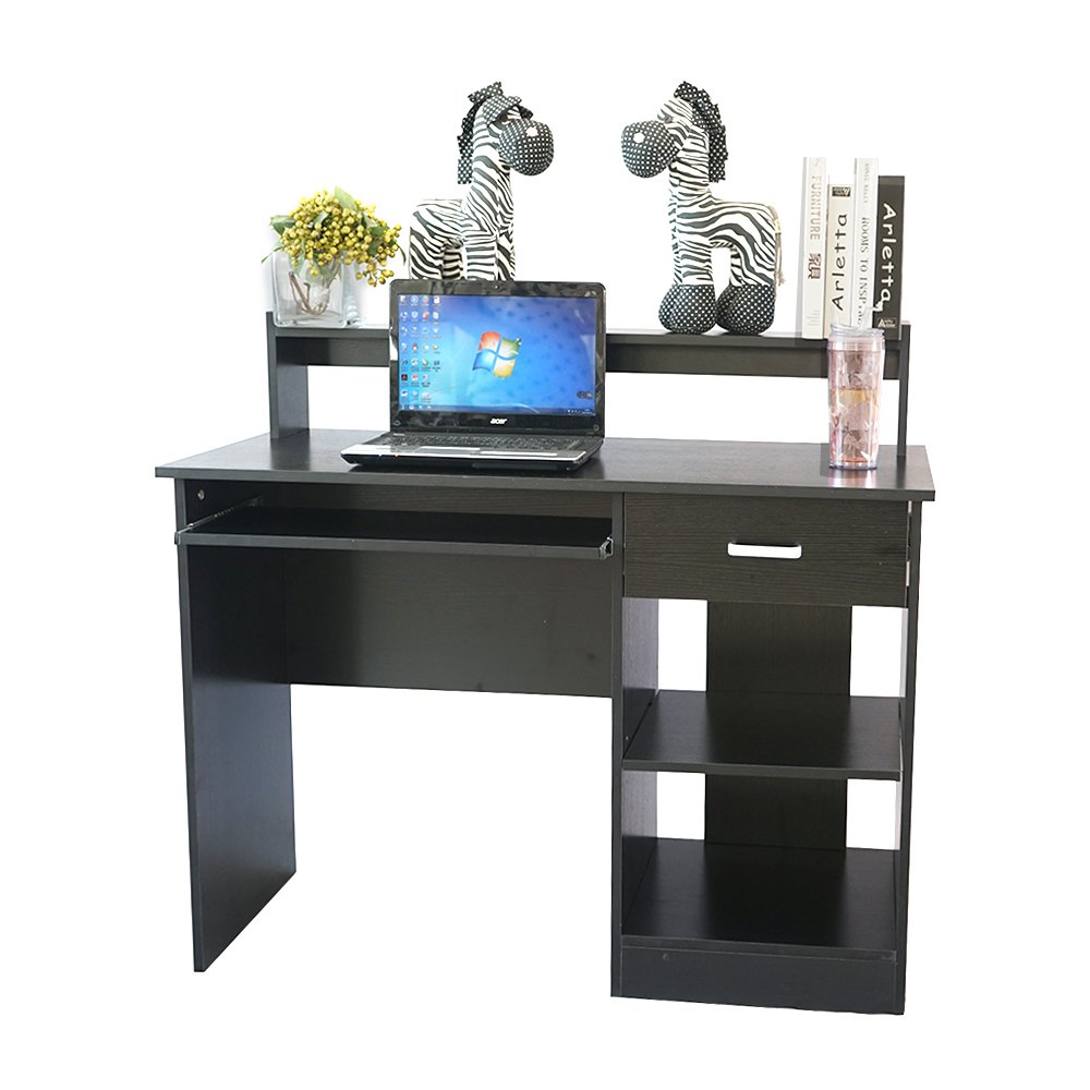 Kcelarec Computer Desk with Keyboard Tray and Drawer Small Home Office Bedroom, Homework and School Studying Writing Desk for Student with Storage (Black)