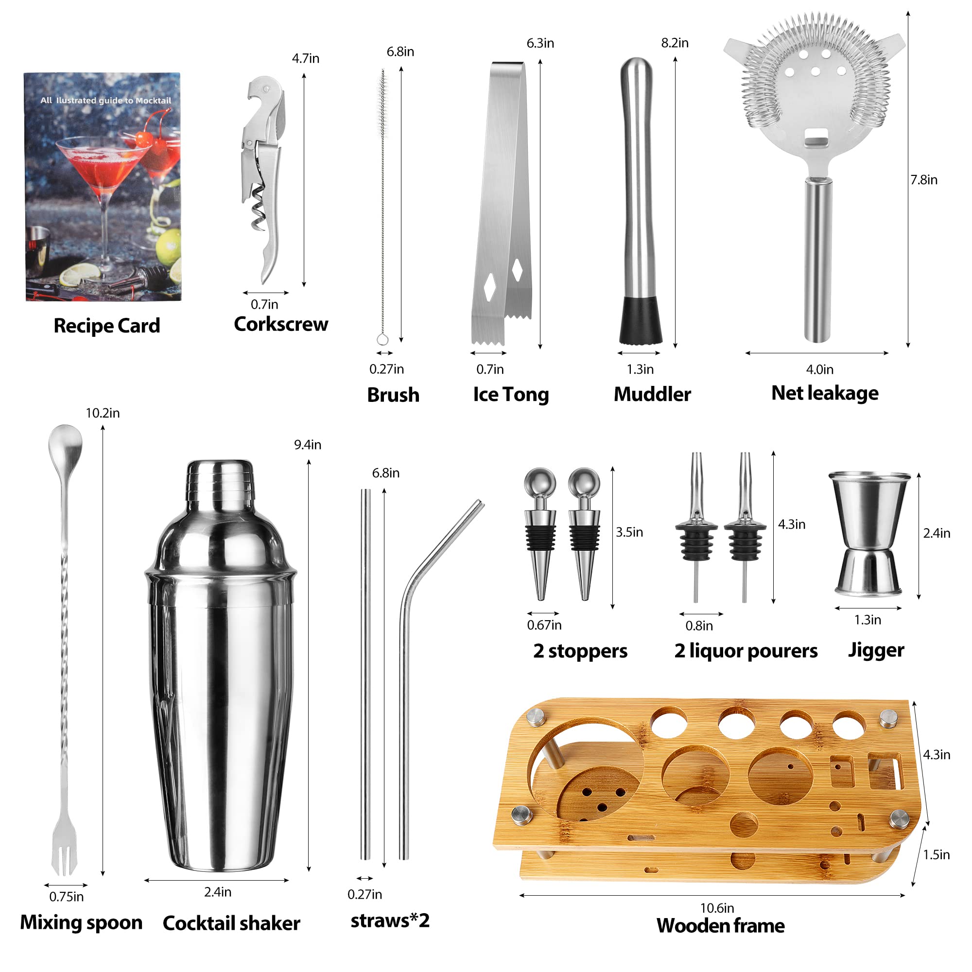 Mixology Bartender kit,16-Piece Silver Bartender Kit with Stand, 25oz Bar Set Cocktail Shaker Set, Professional Stainless Steel Bartending Kit for Home, Bar, Party