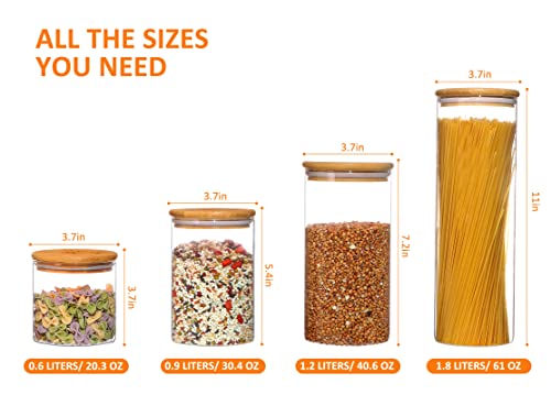 M MCIRCO Kitchen Canisters Set, 9Pcs Airtight Glass Jars with Bamboo Lids, Glass food Storage Containers for Kitchen & Pantry Organization, Cookie, Coffee, Pasta, Nuts and Spice Jars, Stackable