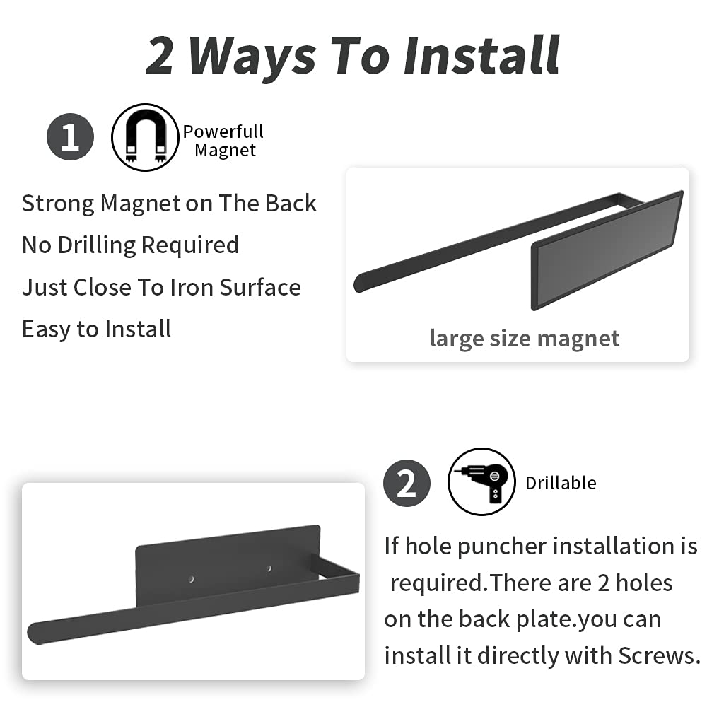 Magnetic Paper Towel Holder for Refrigerator, Kitchen Towel Rack Magnetic Towel Bar Multi Function Made of Iron,Used for Kitchen,Bathroom,No Drilling (Black, 1 Pack)
