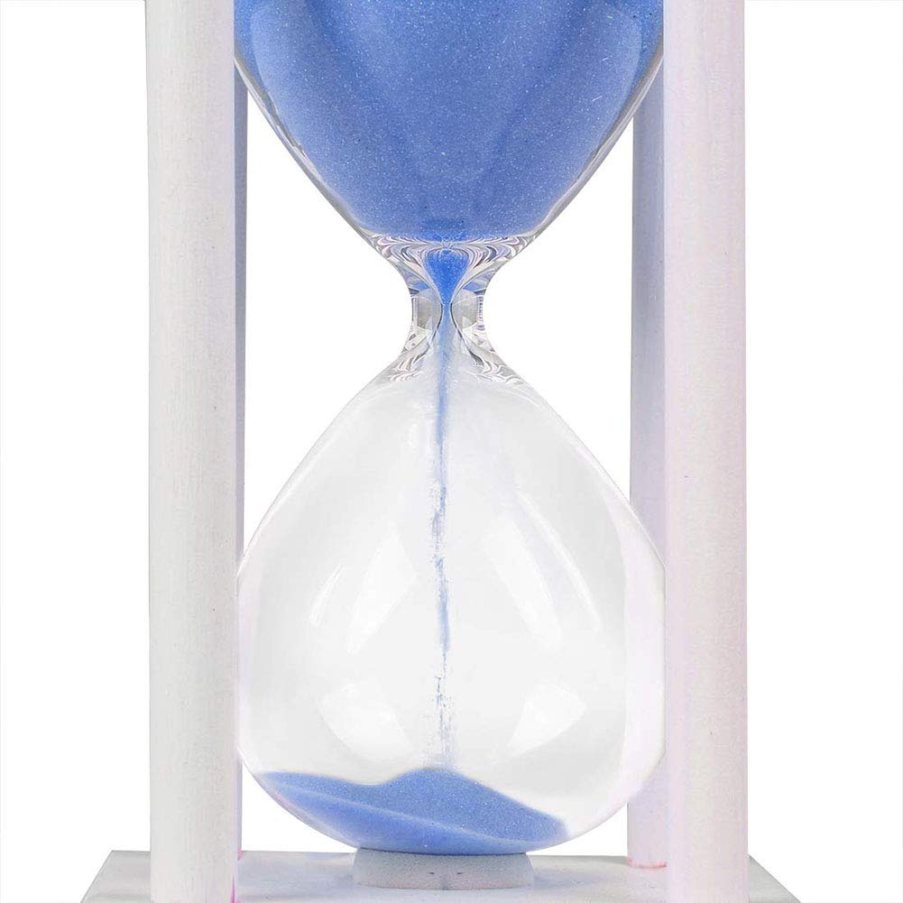 One Hour Hourglass Sand Timer Wooden White Frame Stand Sandglass Clock Timer for Office Kitchen Home Decor (Blue Sand, 60 min)