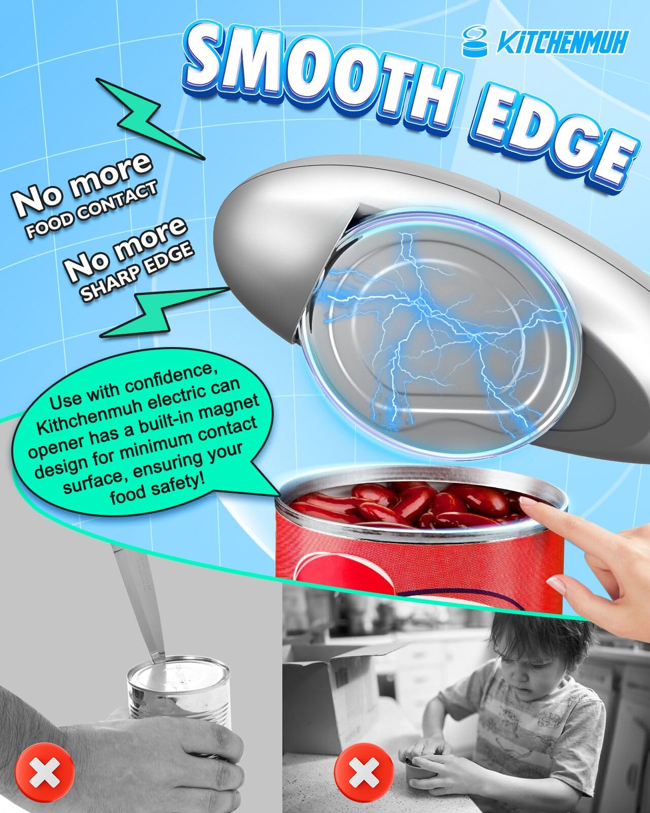 One Touch Electric Can Opener Fits Almost All Can Sizes for Seniors with Arthritis, Hand Held Battery Operated Can Opener with Smooth Edge, Food Safe Kitchen Gadgets Automatic Can Opener for Kitchen