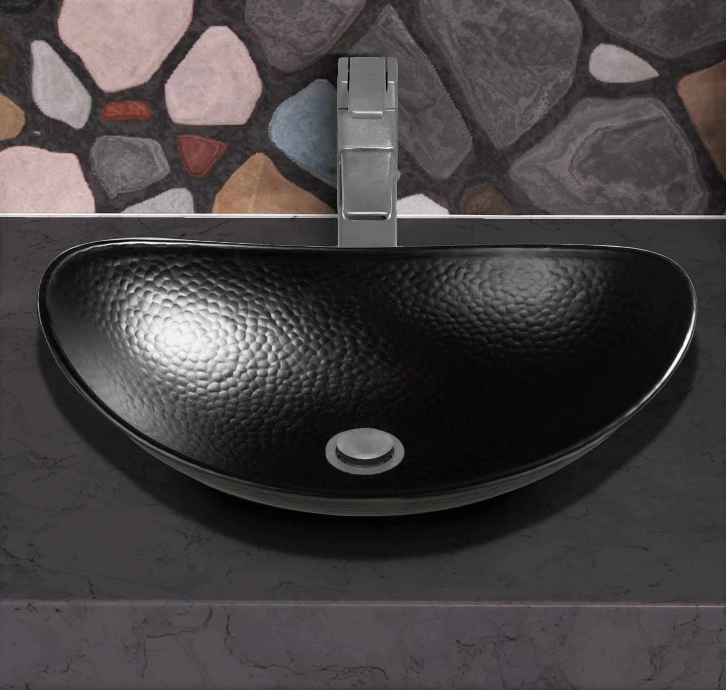 Monarch Abode 19186 Hand Hammered Matte Black Harbor Vessel Bathroom Sink (19 inches)