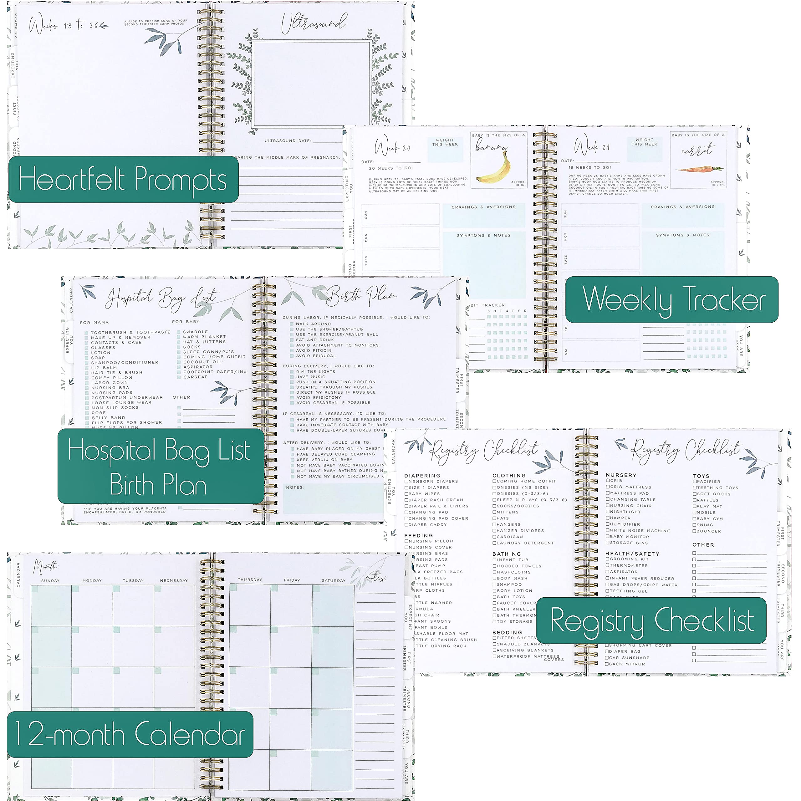 Pregnancy Journal Memory Book for Expecting Moms - Calendar for Pregnancy Planner - Weekly Monthly Organizer to Track Milestones - Hardcover with Keepsake Pocket - Gift for First Time Moms