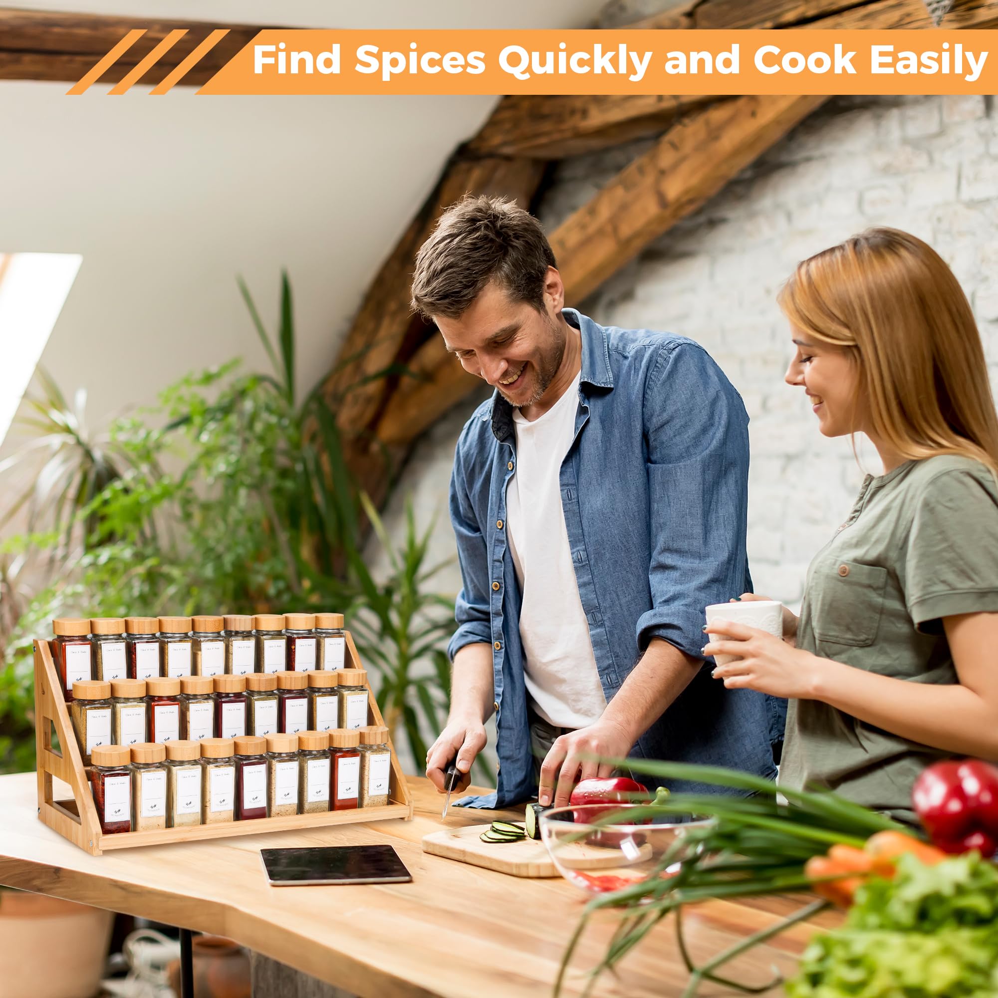 MNADSFKJ Bamboo Tiered Spice Rack for Countertop Spice Organizer for Pantry Spice Shelf Organizer for Cabinet Spices Rack