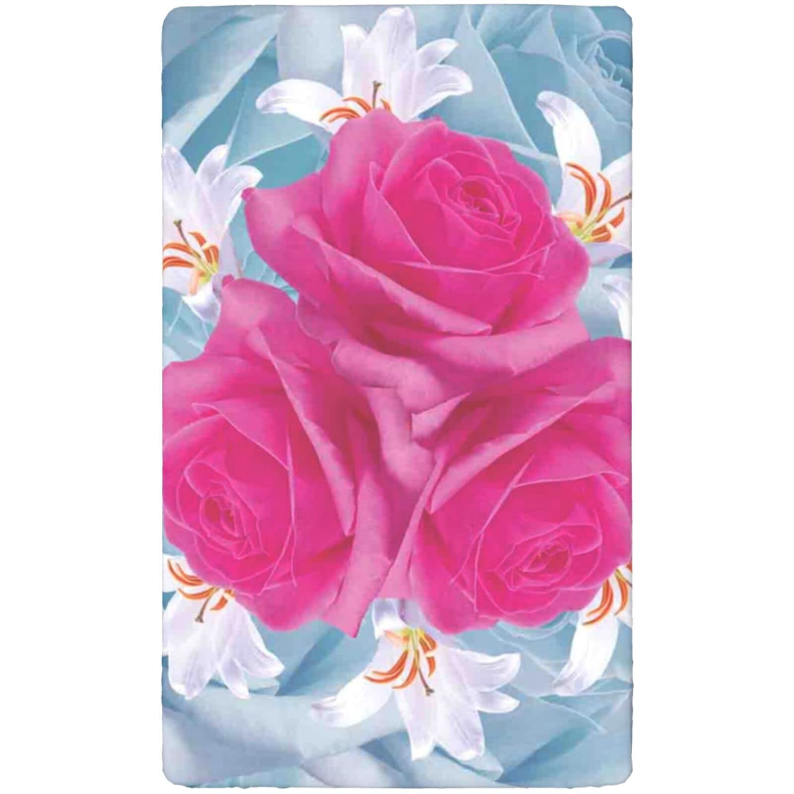 Rose Themed Fitted Crib Sheet,Standard Crib Mattress Fitted Sheet Soft & Stretchy Fitted Crib Sheet-Baby Crib Sheets for Girl or Boy,28β x52β,Fuchsia Blue