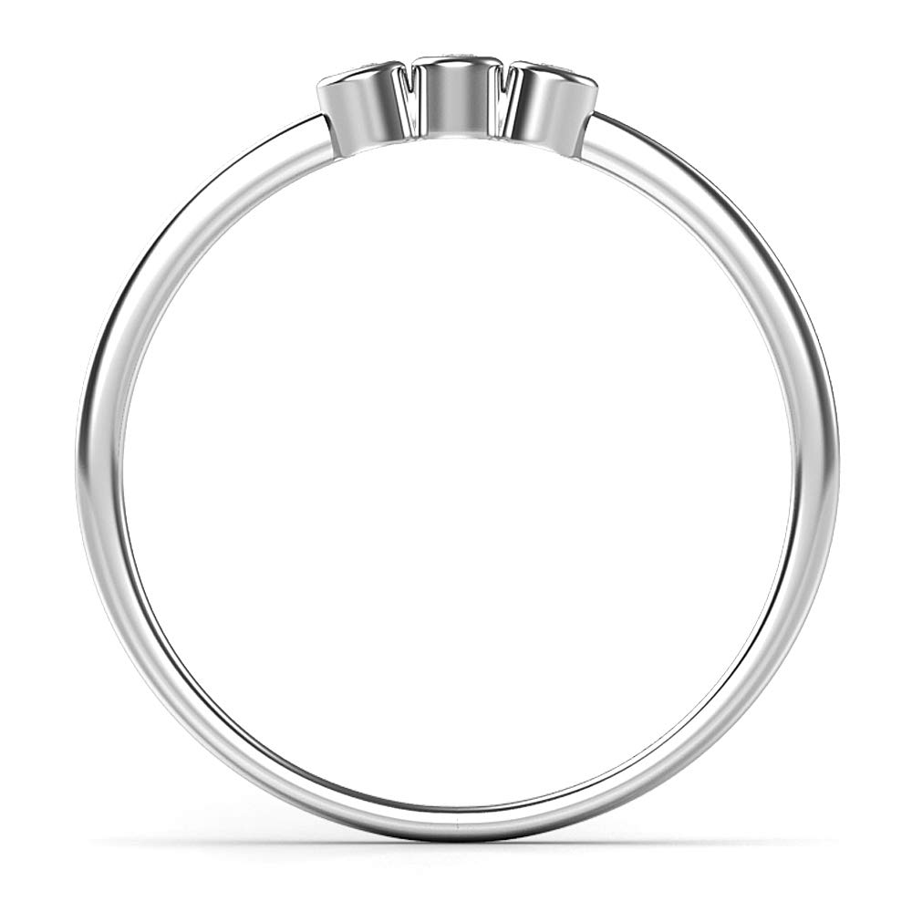 Kobelle Sz 8.0 Solid 10K White Gold Bezel Set 3 Diamond Past Present Future Wedding Engagement Ring