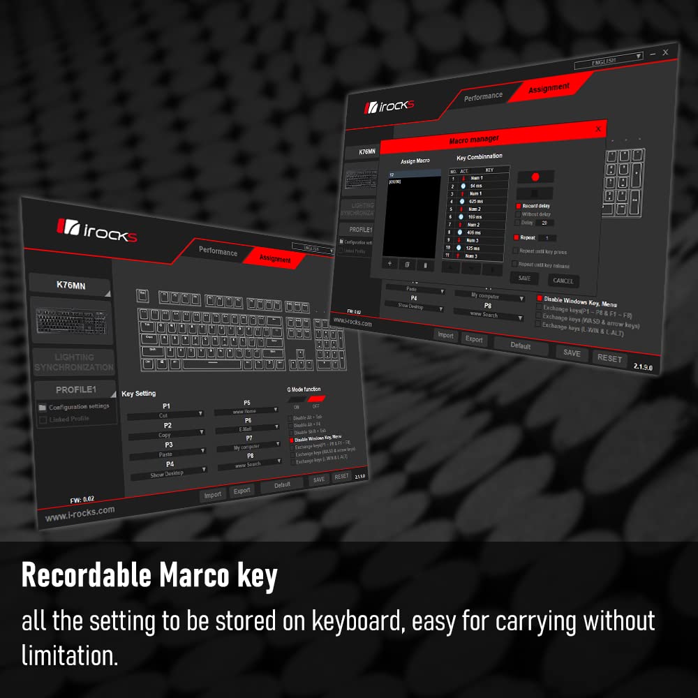i-rocks K76M Custom Silent Mechanical Keyboard 104 Keys, with Swappable Panel (4 Skins Included), Transparent Housing and Onboard Memory for Macro Recordings (i-rocks Silent Brown Switches, Pink)