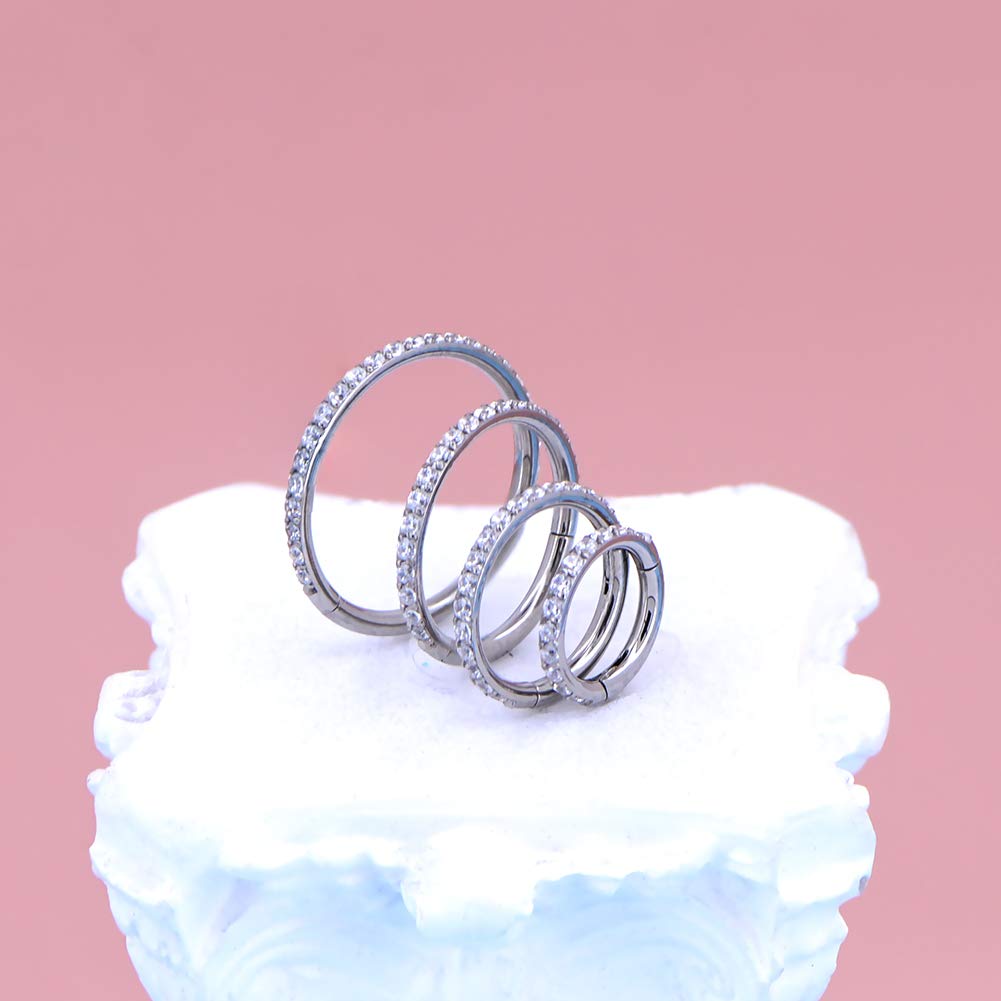 OUFER 20G Titanium Nose Rings Hoops, Solid G23 Titanium Nose Piercings, with Clear CZ Paved Conch Earrings, Daith Helix Piercing Jewelry for Women and Men-Silver 20G 10MM