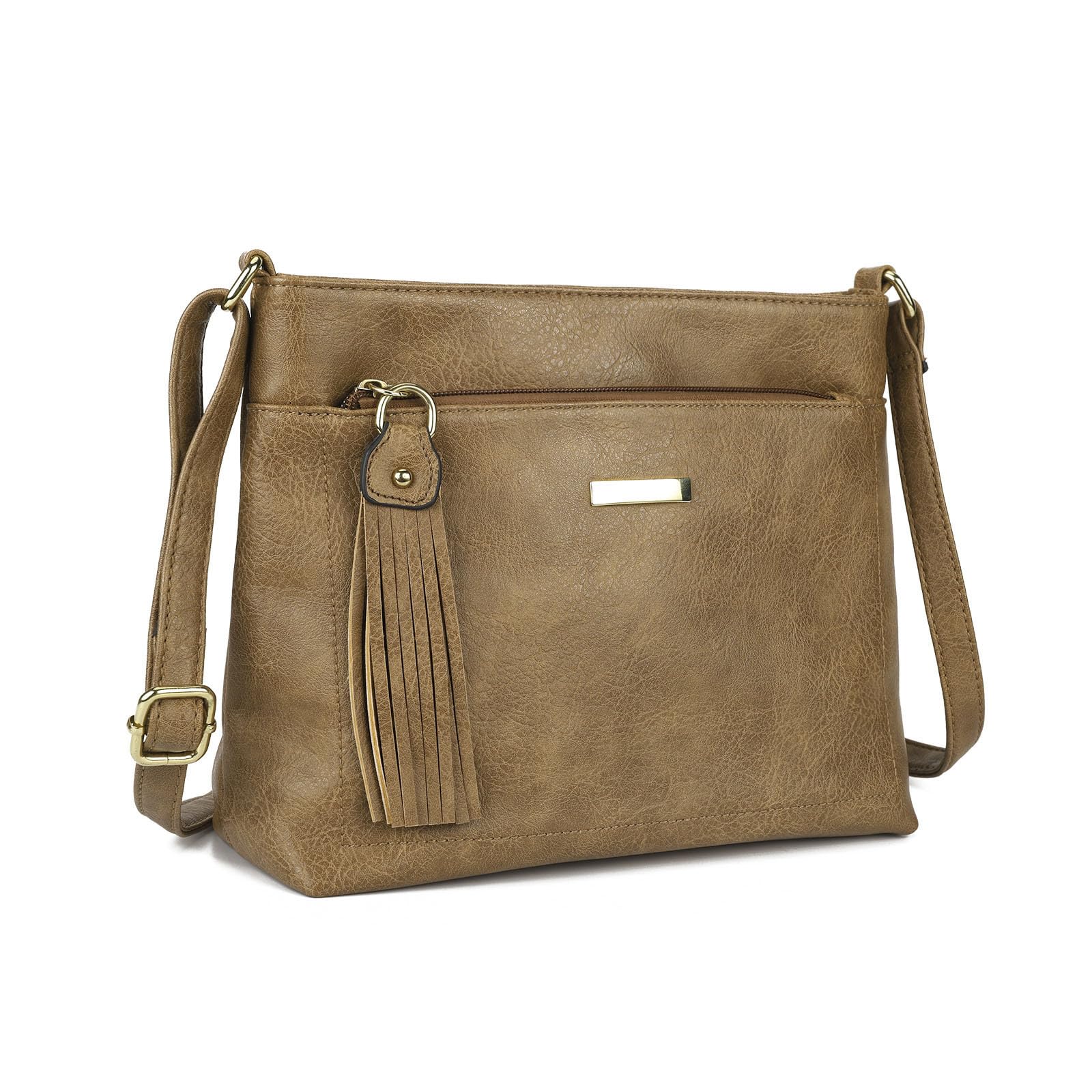 Medium Sized Retro Style Hobo Bag Zipper Shoulder Purse with Tassel Decoration Crossbody Handbag for Women (Brown)