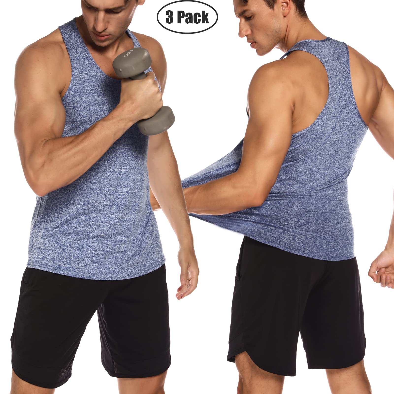 LecGee Gym Stringer Tank Tops for Men 3 Pack Y-Back Training Bodybuilding T-Shirts Dry Fit Workout Muscle Tee