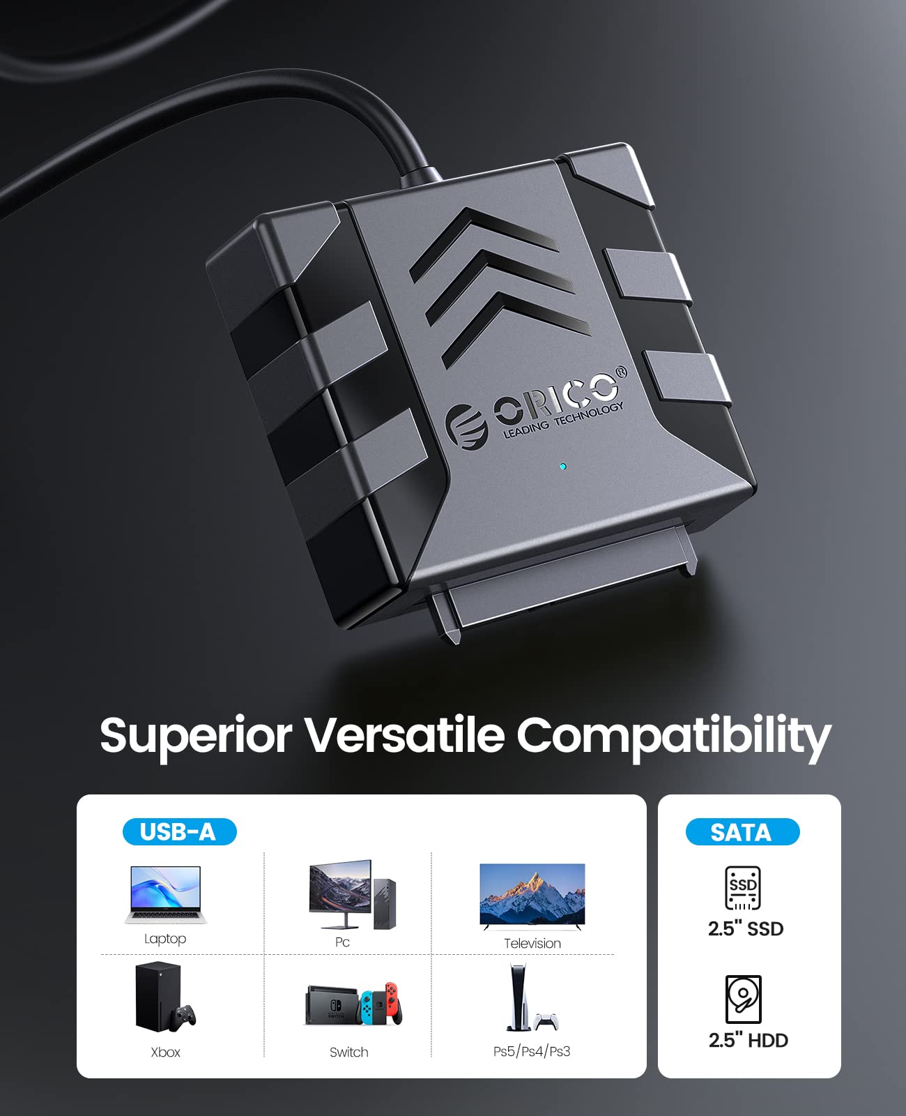 ORICO 2.5inch Hard Drive Enclosure SATA to USB Cable, USB 3.0 to SATA III Cable for 2.5 inch HDD/SSD Hard Drive Support UASP with 2.5'' Silicone Case(S1-3AB-05)
