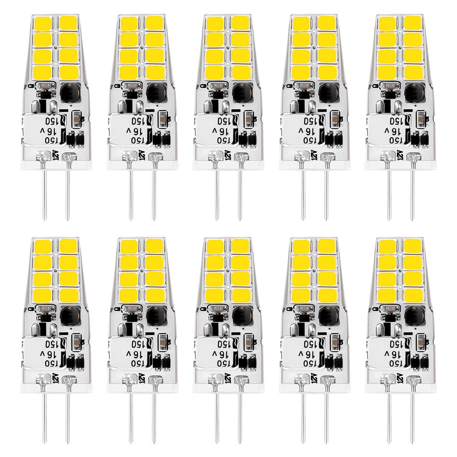 I-SHUNFA G4 LED Bulb 1.24W AC/DC 12V Bi-Pin Base Light Lamp Daylight White 6000K Equivalent to 10W 20W T3 Halogen Led 24x3014 SMD Non-dimmable 360°Beam Angle.10 Count (Pack of 1)