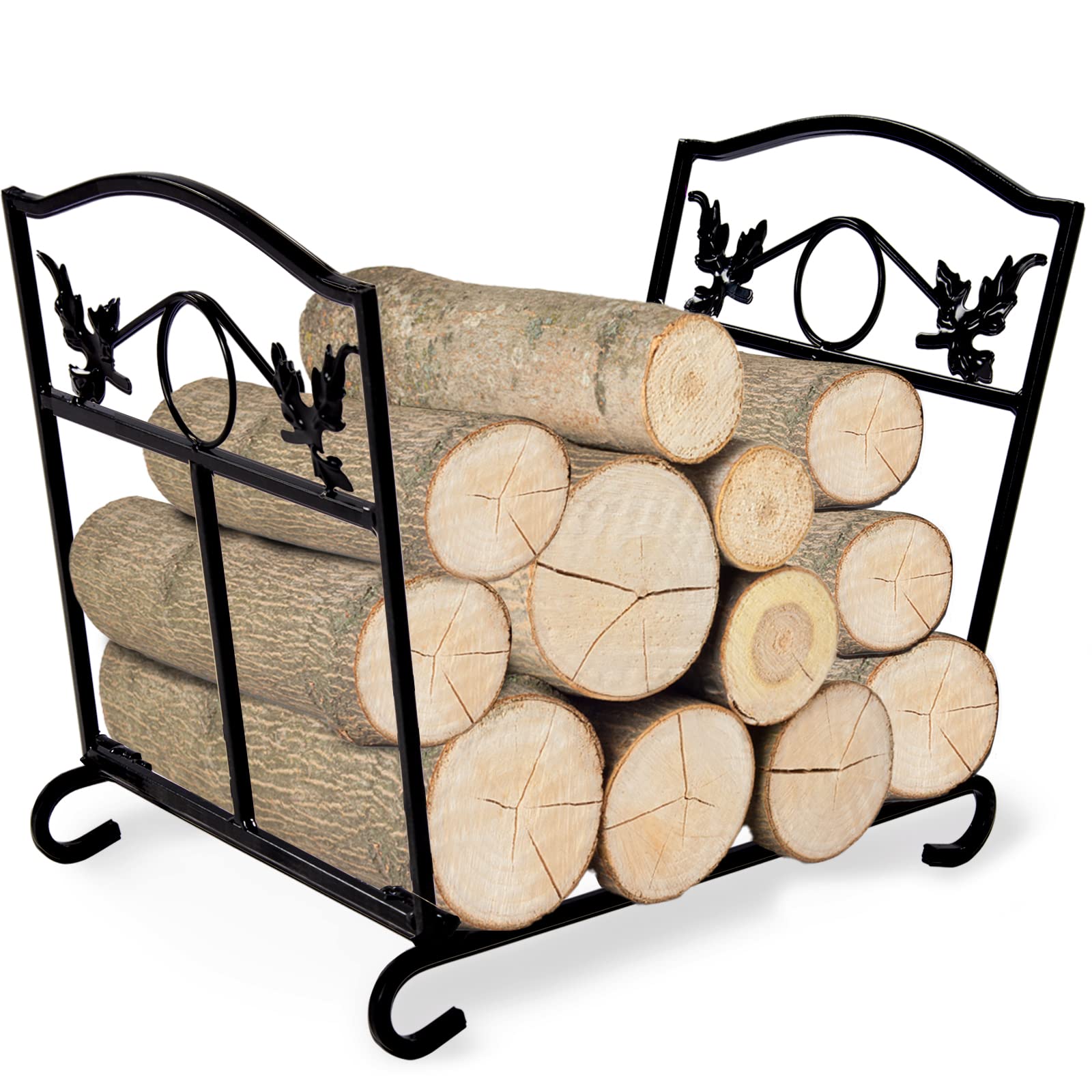 Kapler Foldable Firewood Storage Rack, Black Steel, 21"x12.5"x15"