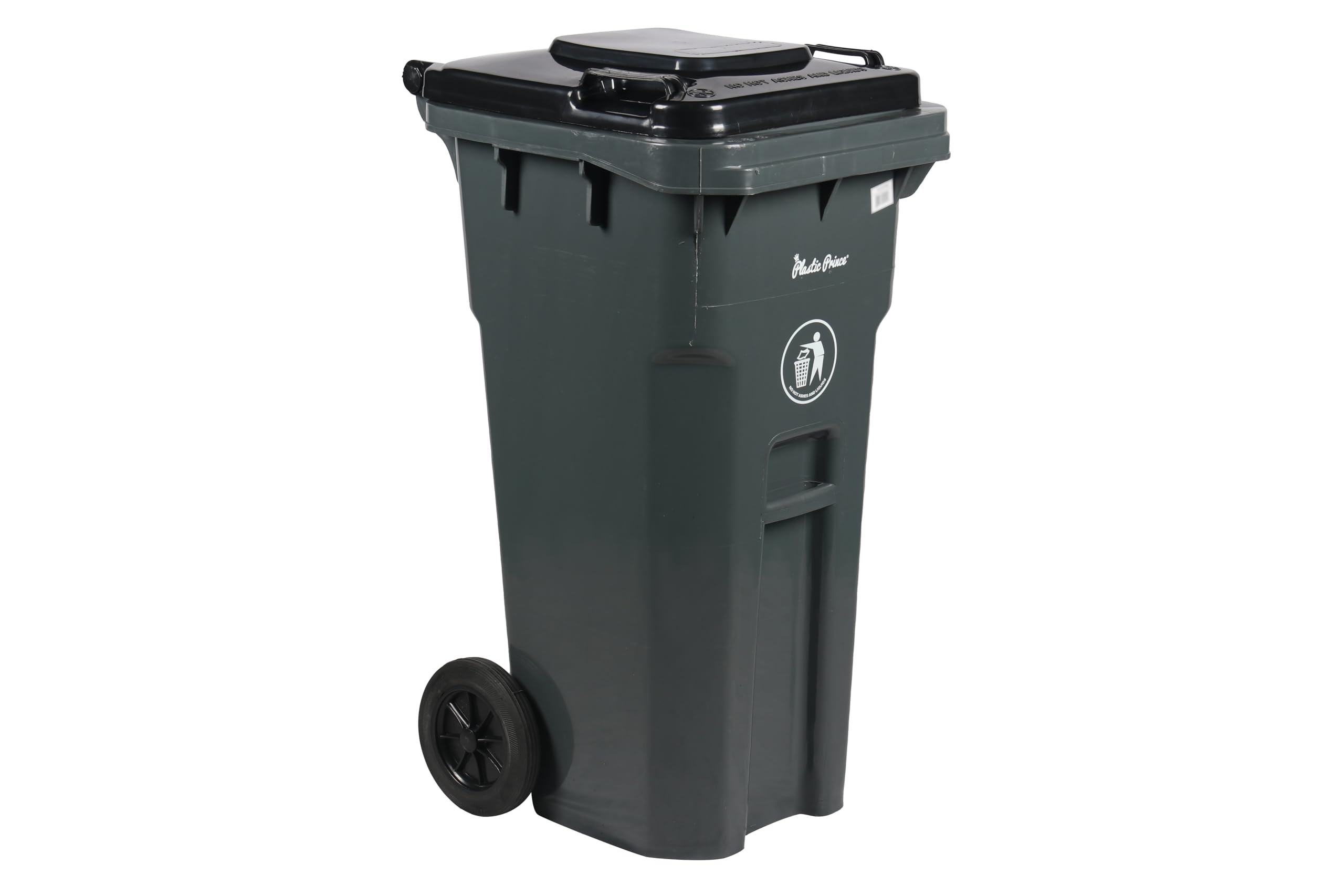 PLASTIC PRINCE 65 Gallon Rollout Trash Can with Lid, Commercial Heavy-Duty Container with Wheels, Gray