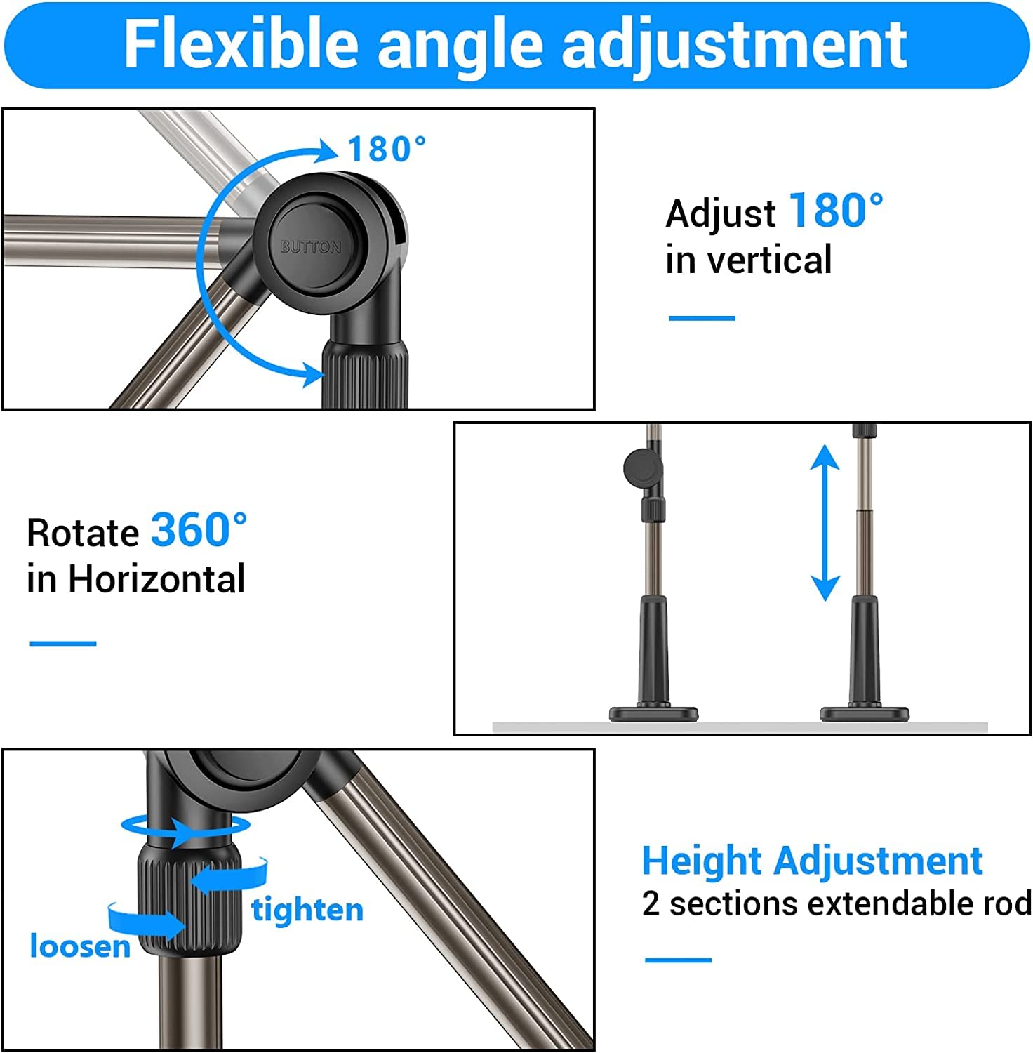Phone & Tablet Holder for Bed ,Gooseneck Stand Desk Mount,Long Arm Overhead Clip Clamp,Flexible Lazy Bracket for headboard,Bedside,Video Recording Remote ,for iPad/iPhone/Smartphone & Tablet 4.6"-11"