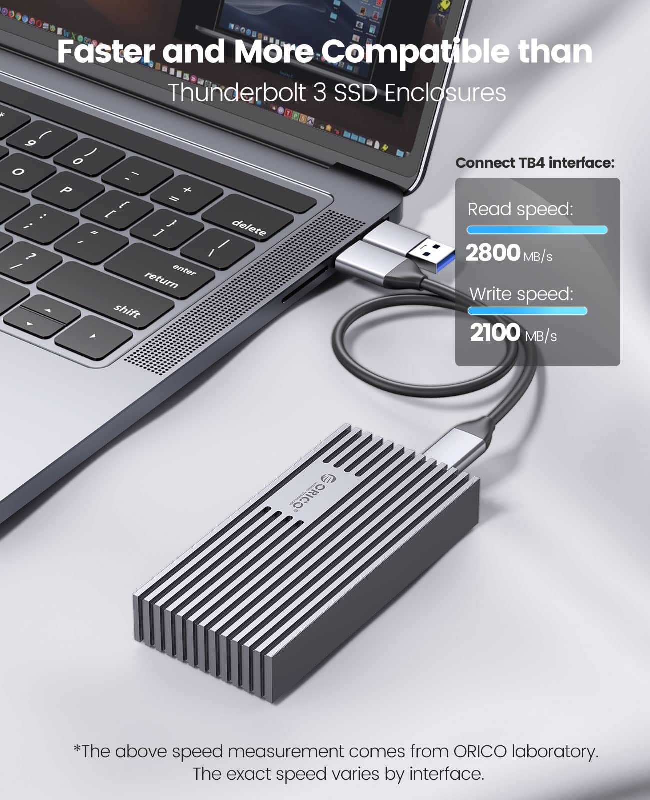 ORICO M.2 NVMe SSD Enclosure 40Gbps M.2 to USB-C Adapter for NVMe M-Key 4TB SSD 2280, Aluminum M2 External SSD Case, Compatible with Thunderbolt 3/4 USB3.2/3.1/3.0/Type C