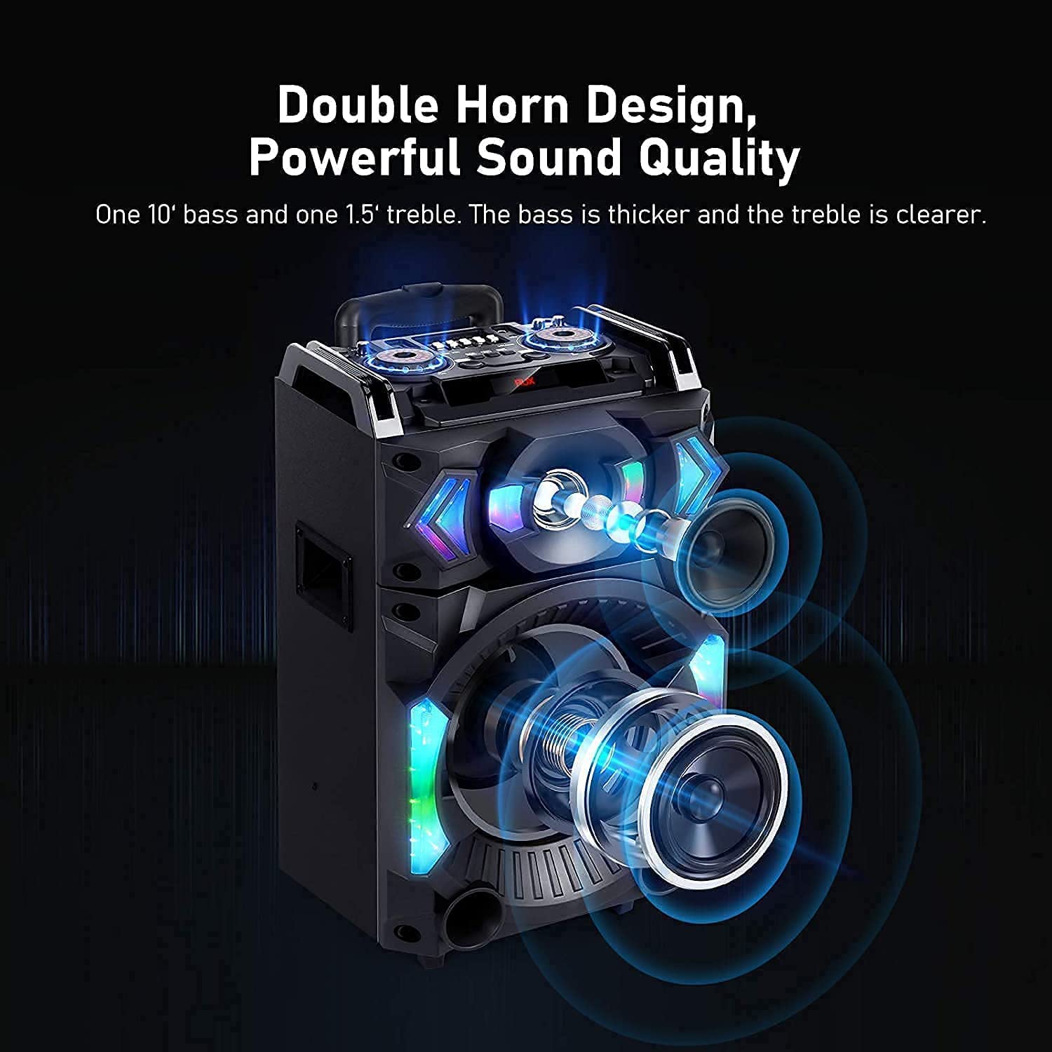 Karaoke Machine for Adults, Portable PA System Bluetooth Speaker with 10'' Subwoofer, 2 Wireless Microphones+DJ Light+iPad Stand, for Home Karaoke Singing, Party, Meeting, Class and Church