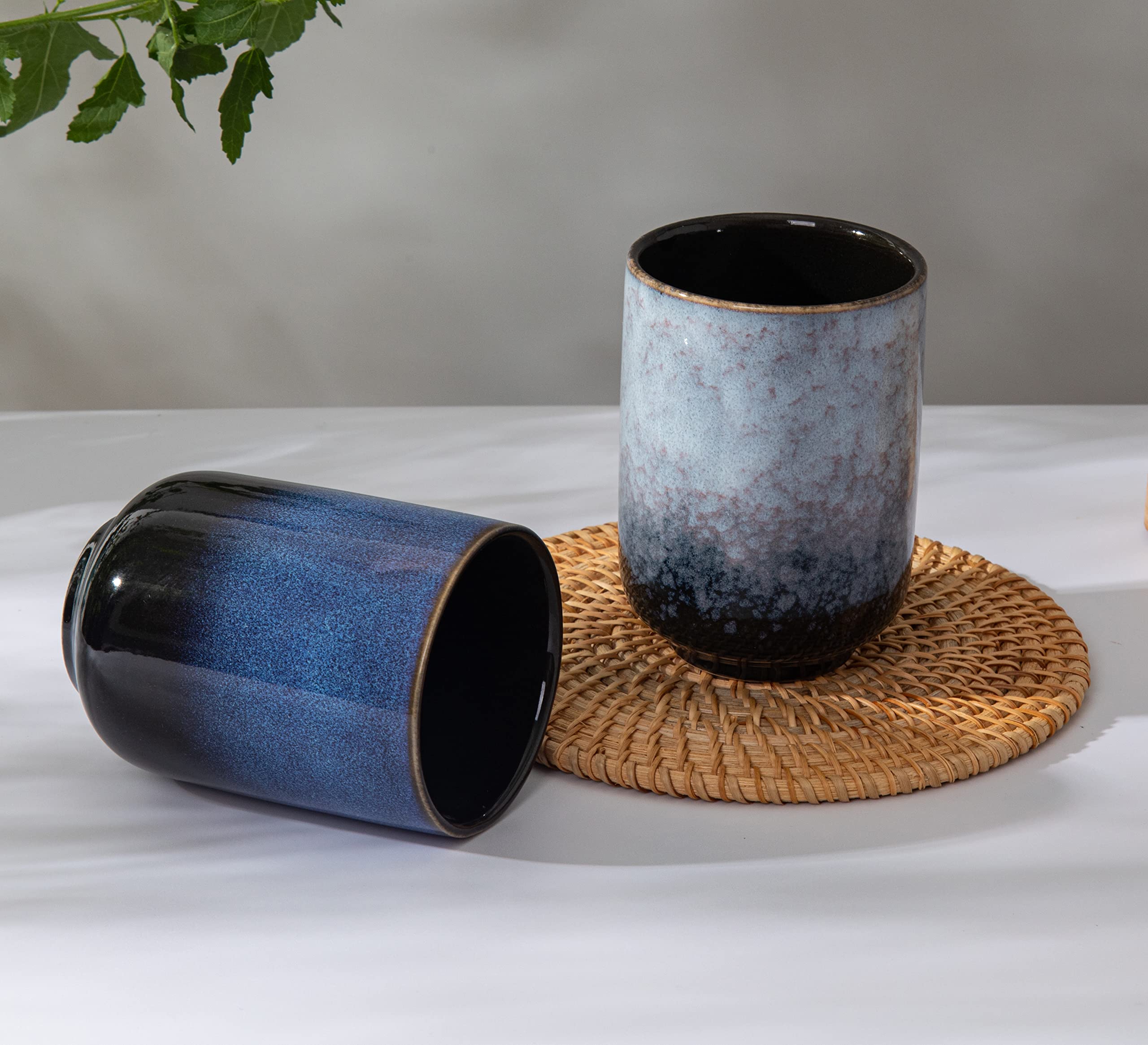 LLDAYU Japanese Sushi Yunomi Tea Cups Set of 2, Handle-less Ceramic Tea cups,10oz/300mL