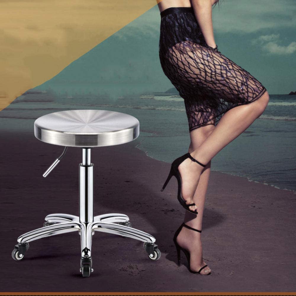 Swivel Bar Stool Eyelash Stool with Wheels,Hair Salon Stool with Silver Stainless Steel Seat,Adjustable Height 40-54 cm,Supported weight 160 Kg,Saddle Bar Stoolfor Salon Spa Massage Tattoo Hairdressin