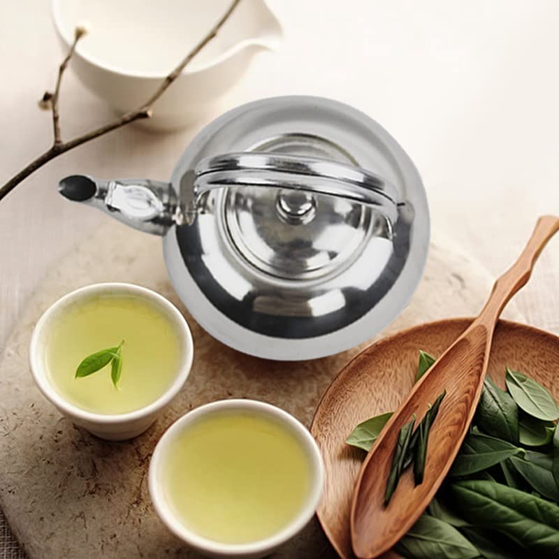 Stainless Steel Kettle Heat Resistant Handle Stovetop Kettle Camping Tea Coffee Pot with Insulated Handle Teapot with Filter Outdoor Hiking Gear Portable Teapot Lightweight Camping Cookware (1L)
