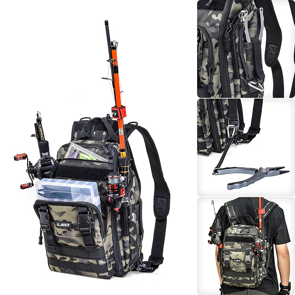 MengK Fishing Tackle Backpack Sling Bag with Rod Holder Fishing Gear Storage Bag Shoulder Backpack