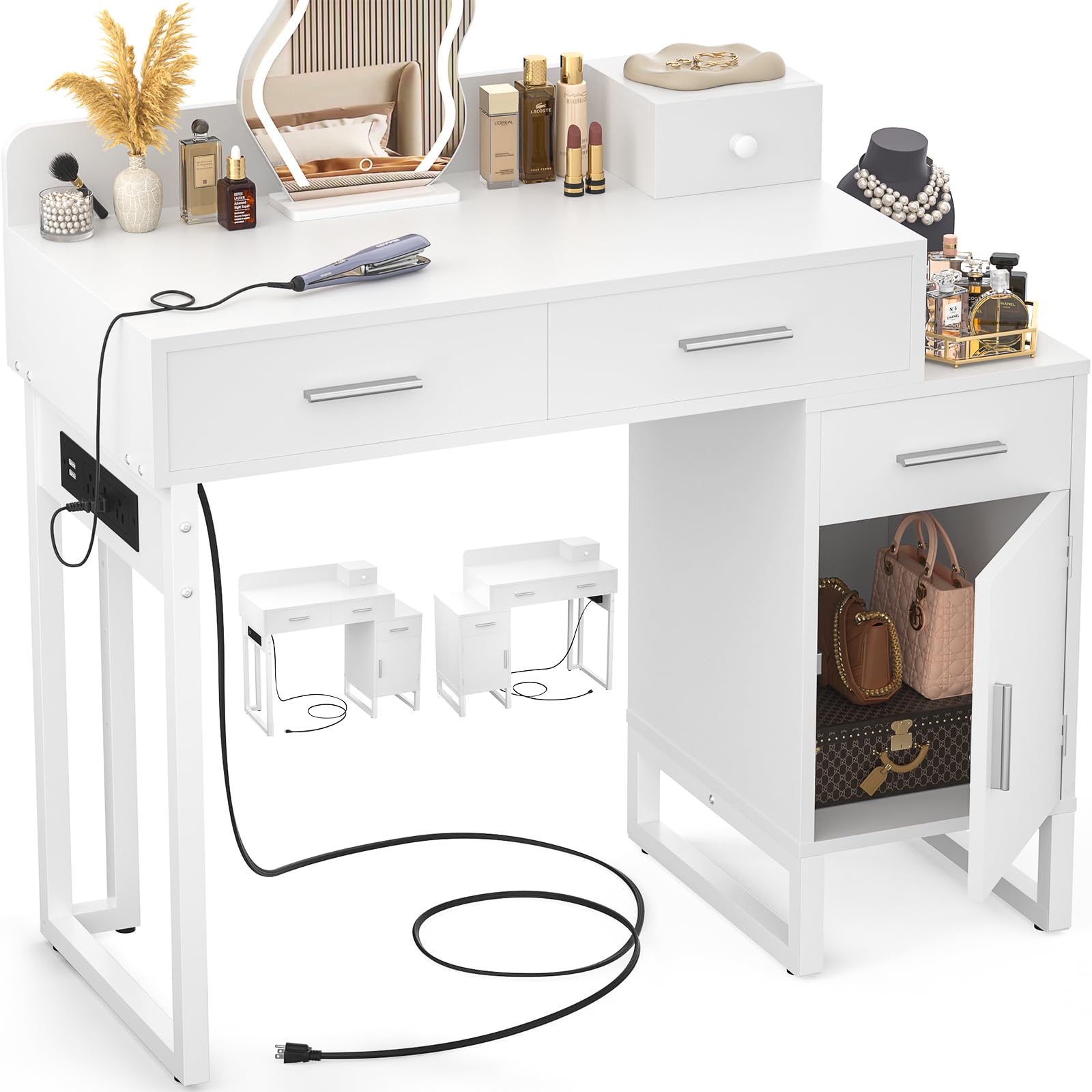 Vanity Desk with 4 Storage Drawers White