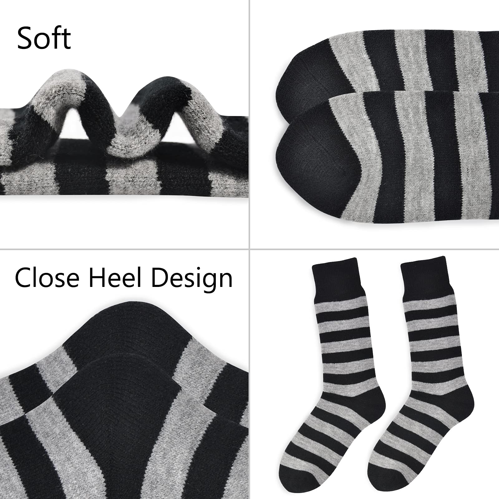 LO SHOKIM Warm Thermal Socks Men Thick Hiking Socks Women Breathable Athletic Boot Socks Winter Ski Crew Socks 3 Pairs(Stripe,L)