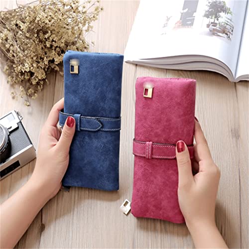 N/A Solid Drawstring Nubuck Leather Zipper Long Women Wallet Phone Wallets Purse Card Holder Clutch (Color : Black, Size : 18 * 9 * 2.4cm)