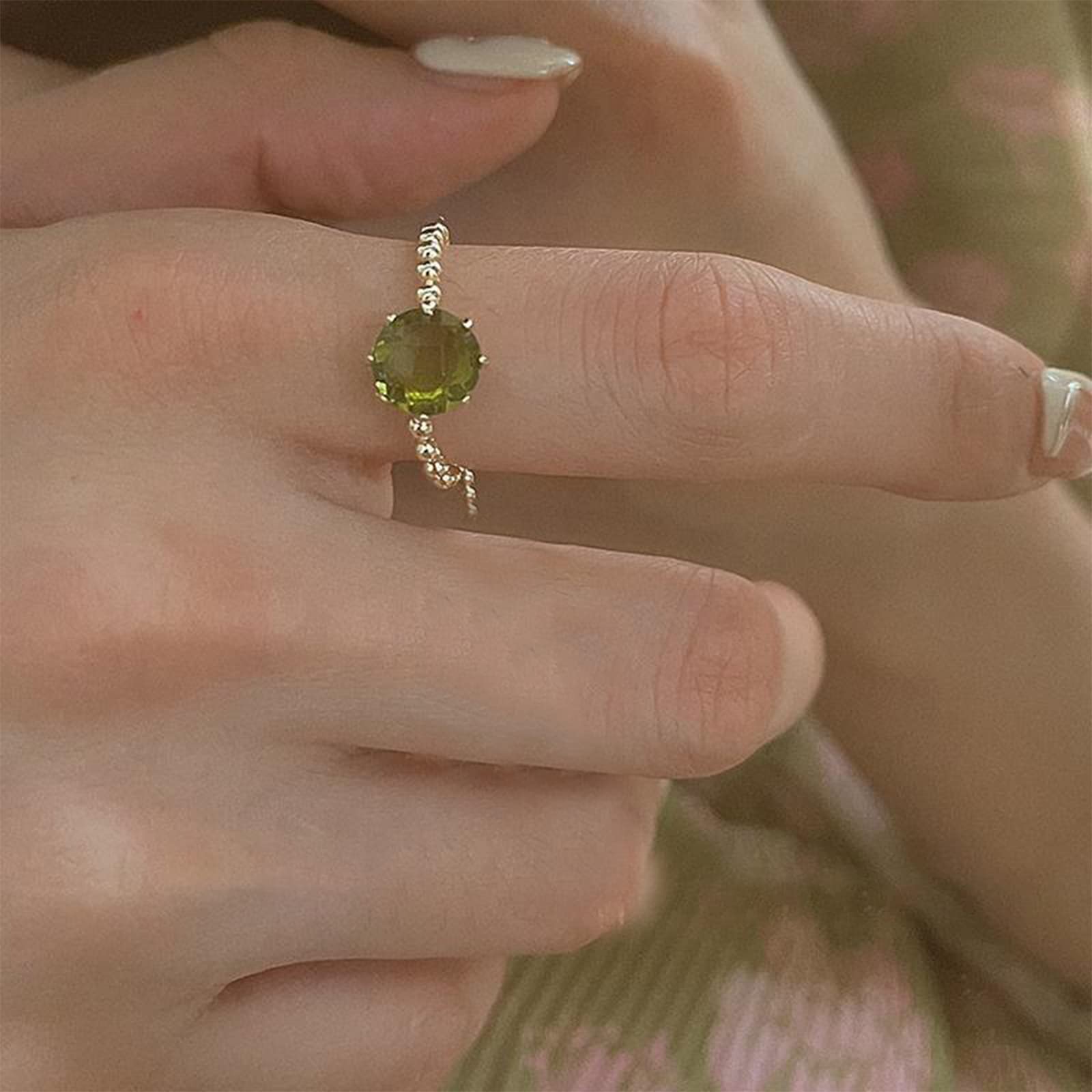 Otxas Adjustable Chain Ring Cute Green Crystal Moonstone Ring Handmade Designed for Gout People Ring Aesthetic (green crystal)