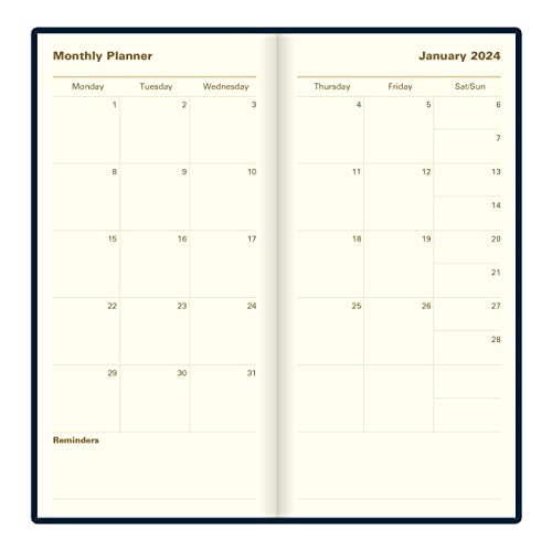 Letts of London Signature Weekly/Monthly Planner, 12 Months, January to December, 2024, Bonded Leather, Slim Size, 6.625" x 3.25", Blue (C38SUBE-24)
