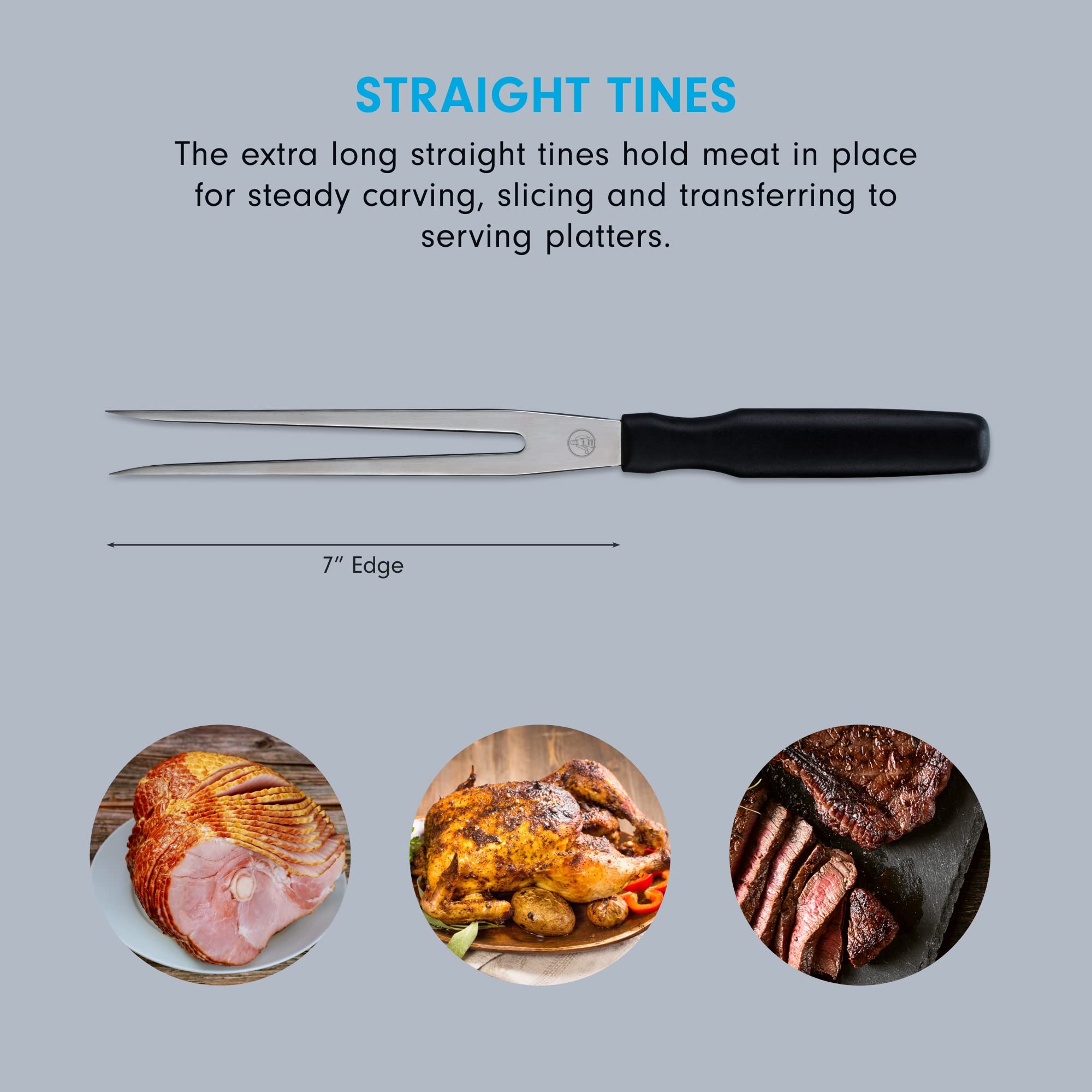 Messermeister Pro Series 7β Straight Carving Fork - German X50 Stainless Steel & NSF-Approved PolyFibre Handle - Rust Resistant & Easy to Maintain - Made in Portugal