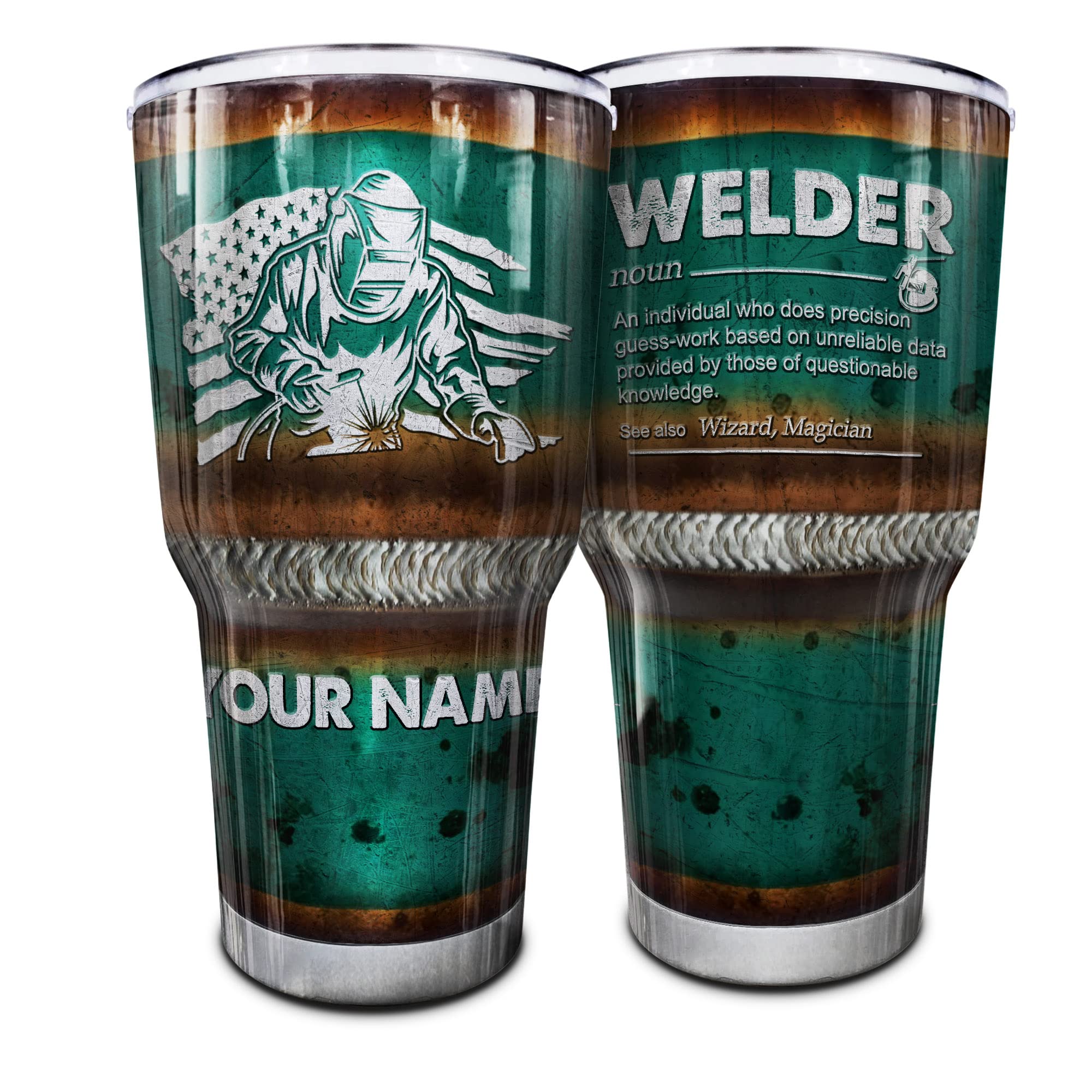 N NAMESISS All Over Printed Tumbler, Welder Blue Tumbler 30OZ, Metal Magician Welder Symbol Tumbler, USA Flag, Welder Tumbler Custom Your Name Gift for Father, Gift For Him, Welder Father's Day