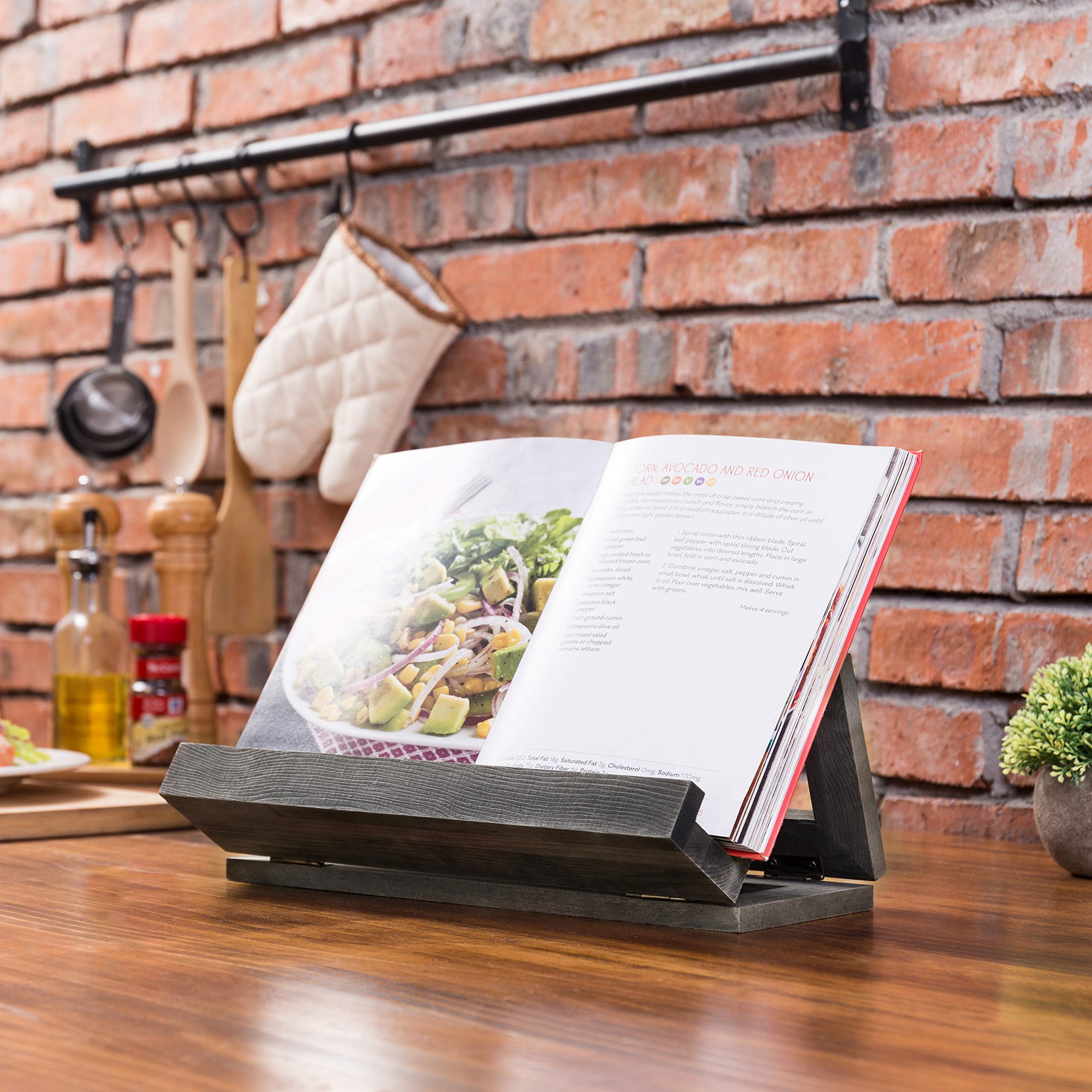 MyGift Vintage Gray Wood Folding Cookbook Stand - Reading Book Recipe Binder Tablet Laptop Holder