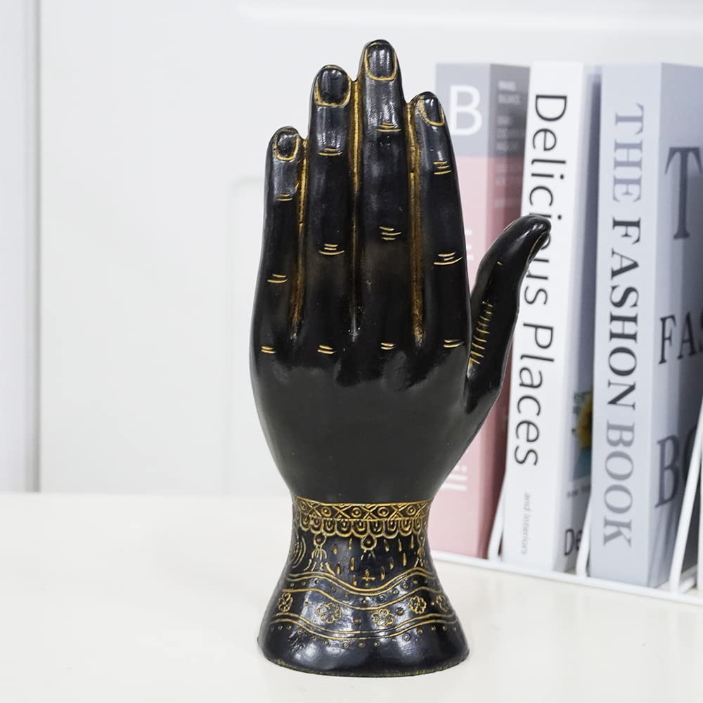Palmistry Hand Resin Statue Telling Palm Reading, Ancient Mystical Palm with Lines and Symbols Sculpture for Palm Readers(Black)