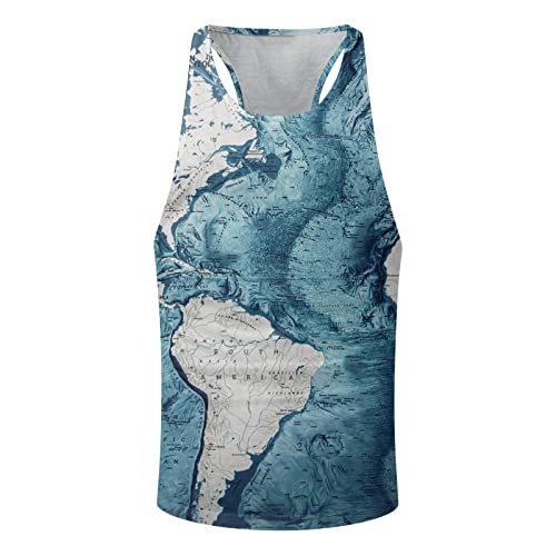 Mock Neck Knit Top Mens Summer Surf Beach Tank Top Large Size Casual Breathable Sleeveless Top Loose Full Print Tank Top Blue