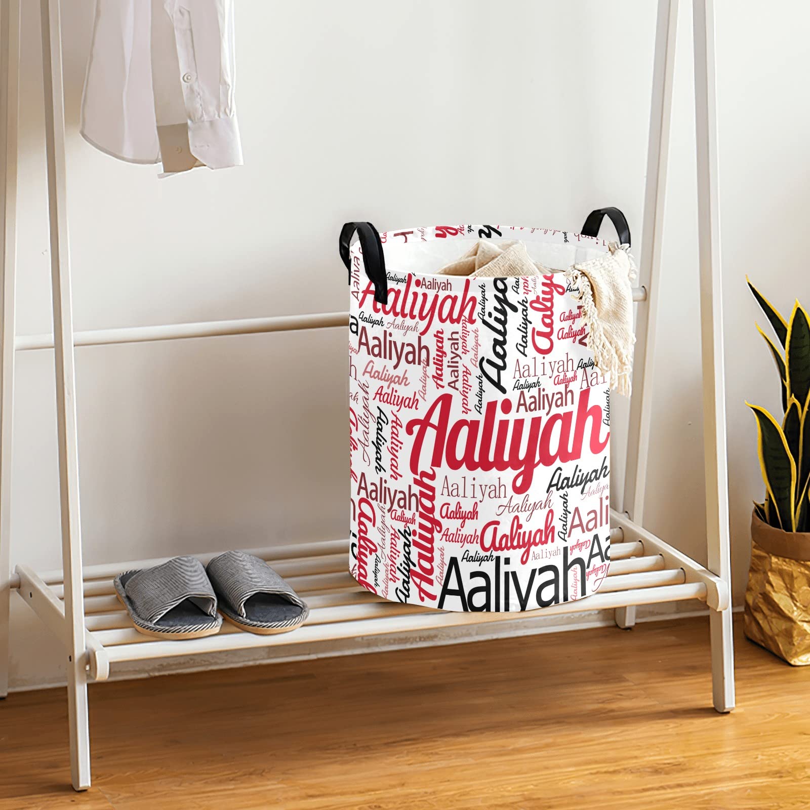 Personalized Laundry Basket Custom Name Laundry Hamper Collapsible Clothes Storage Basket With Handles Waterproof Canvas Storage Basket for Bathroom Living Room Bedroom Kids Room (Color 01)