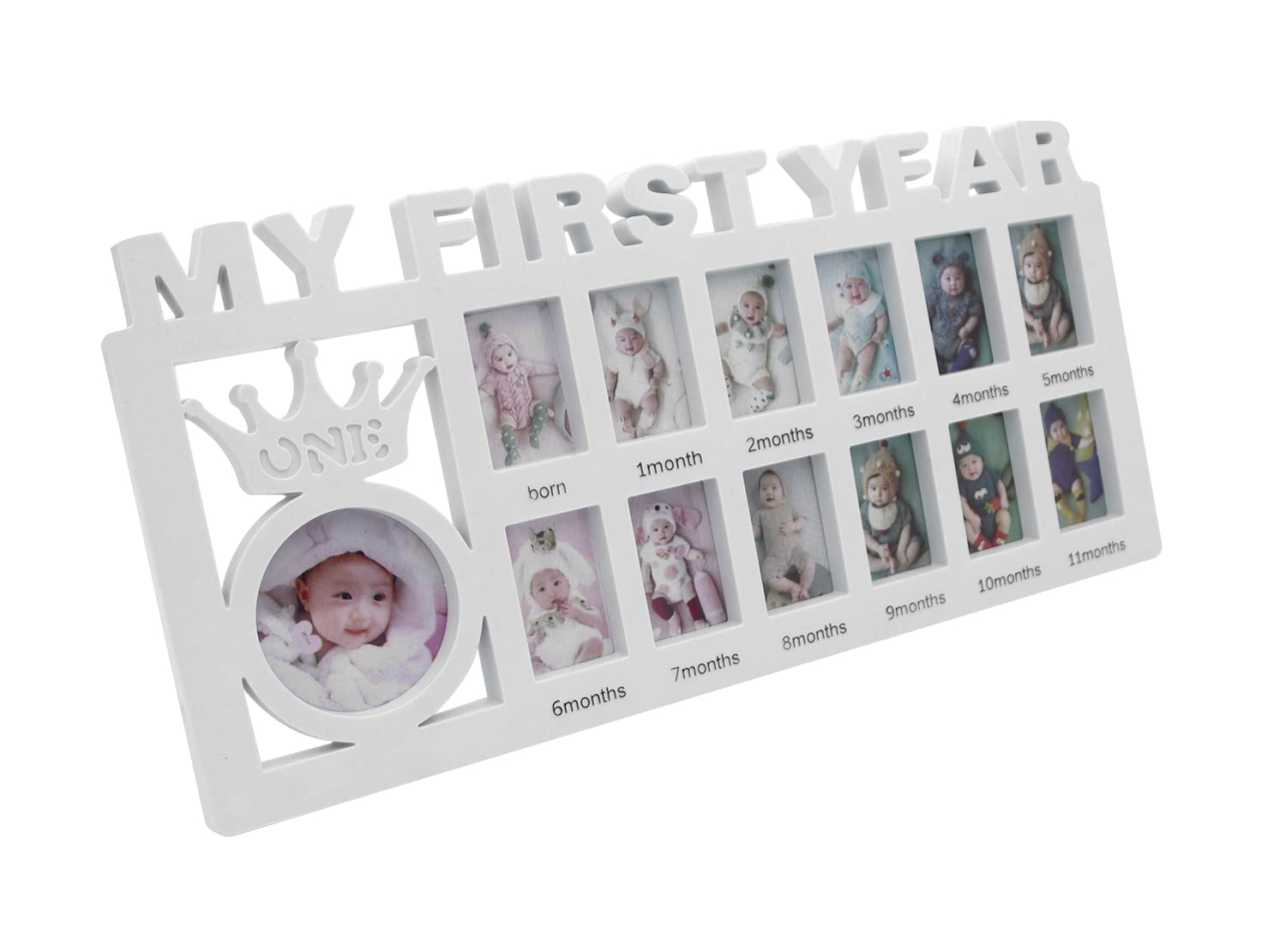 MICKYU My First Year Newborn Keepsake Frame 12 Months Milestone Photo Frames Mothers Day Accessory Baby Shower Gifts Nursery Décor (White)