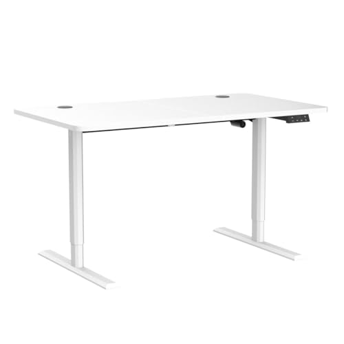 JUMMICO Standing Desk Electric Adjustable Desk Large 55 x 24 Sit Stand Up Desk Home Office Computer Desk Memory Preset with T-Shaped Metal Bracket and Holes for Routing Cables, White
