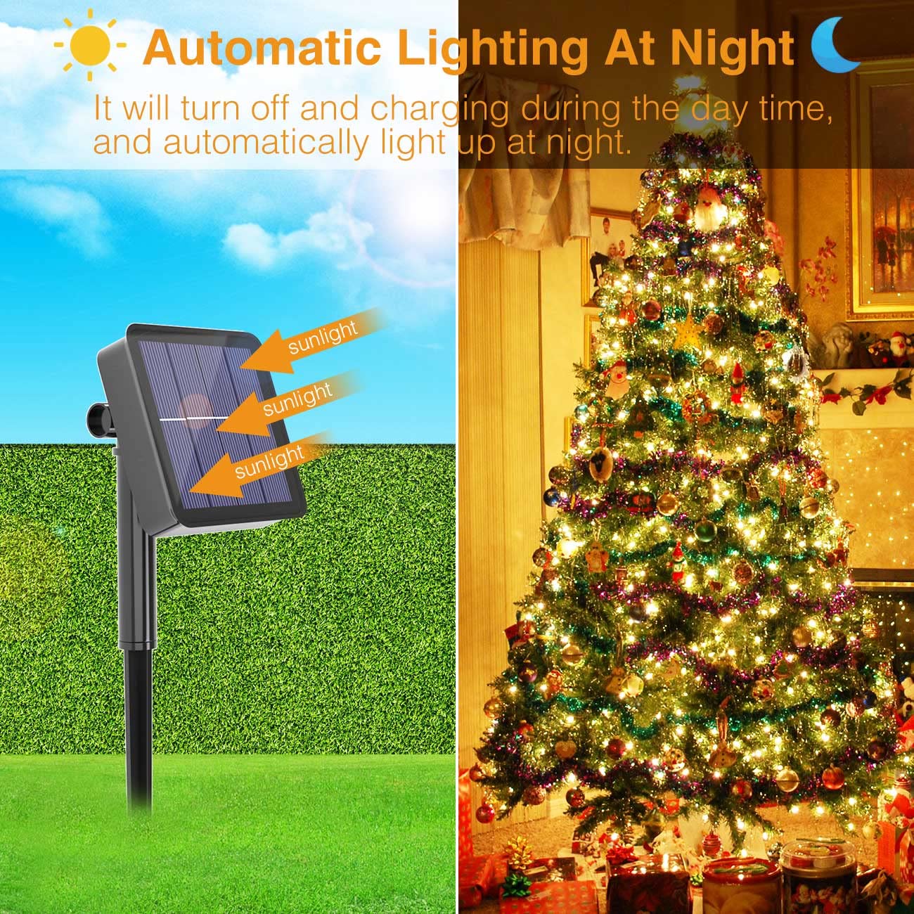 kolpop Solar String Lights 2Pack 240LED Total Solar Powered Fairy Lights Outdoor 8 Modes Copper Wire Decoration Christmas Lights Waterproof for Garden Yard Camping Patio Trees Party Deco(Warm White)