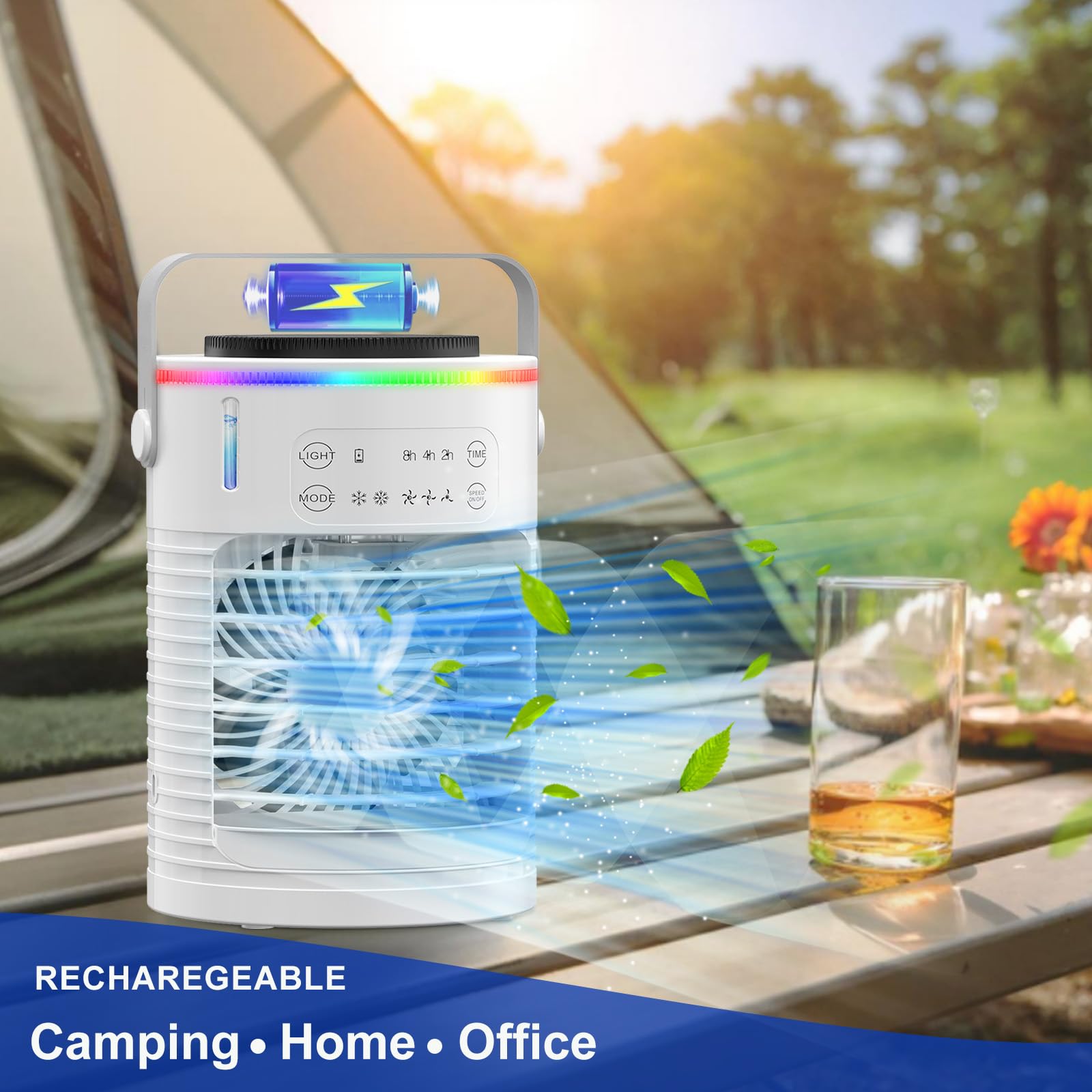 Portable Air Conditioners,Rechargeable Air Conditioner Fan with 6000mAh Battery,3 Speed Personal Evaporative Air Cooler with 3 Mist&3 Timer&Colors Light,Mini AC Cooling Fan for Bedroom,Camping
