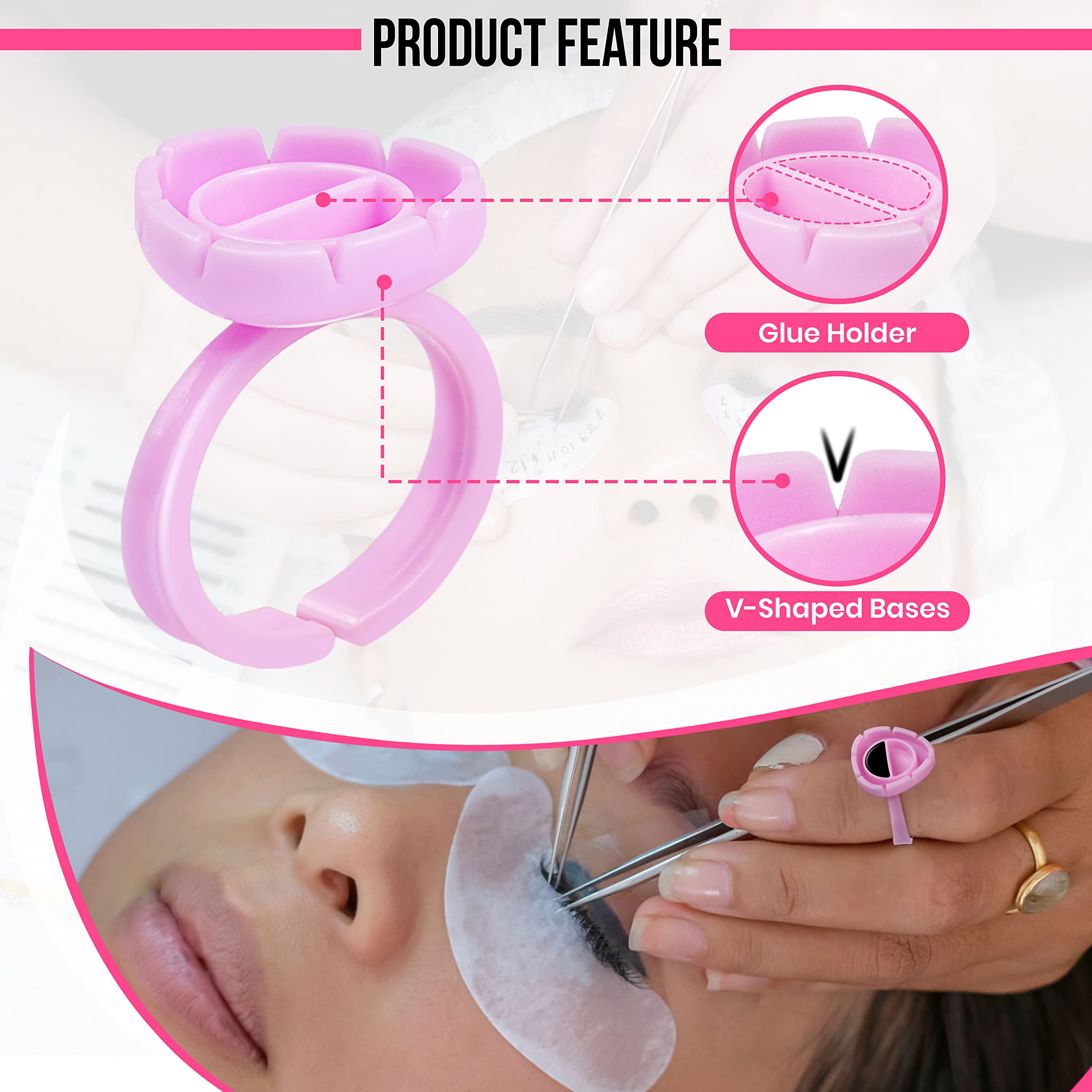 KB ESSENTIALS 200pcs Glue Rings for Eyelash Extensions - Lash Extension Ring Holder Cup Professional Tech Supplies β Adjustable, Disposable & Flower Nail Art, Tattoo Makeup