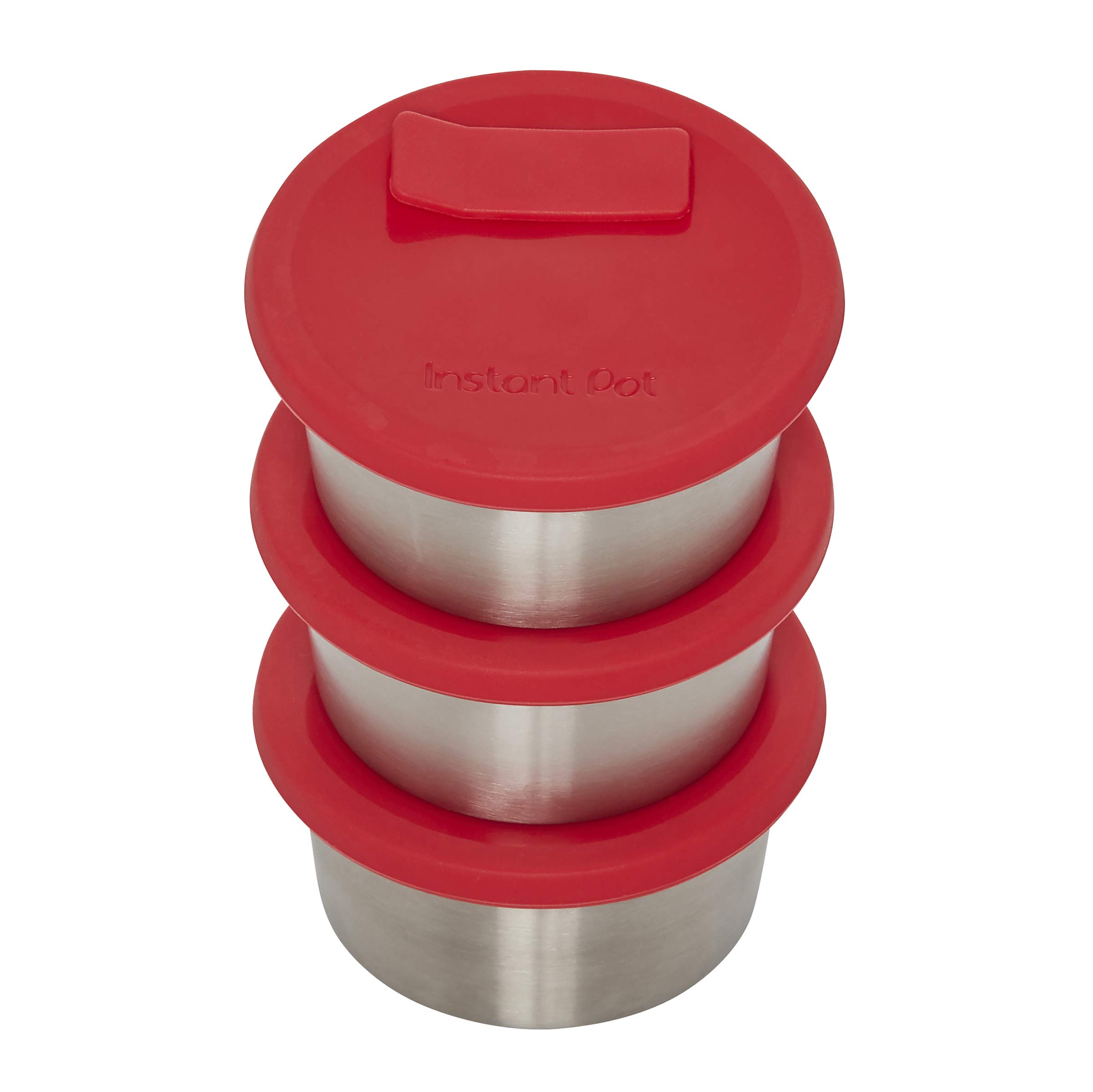 Instant Pot, Set of 3 Official Stainless Steel Baking Cups with Silicone Lids, Red