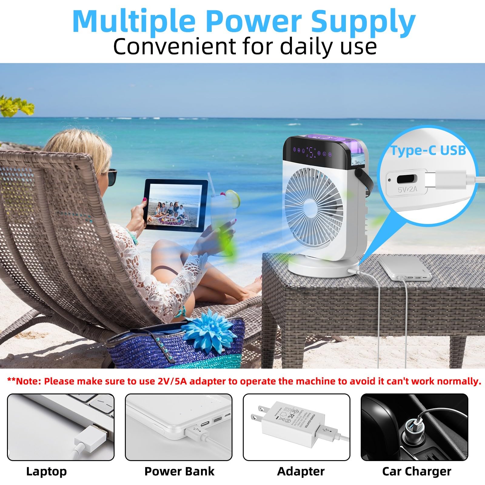 Portable Air Conditioners with Large LED Display, 4-Wind Speed &2-Mist Setting Mini Ac Unit, Small Air Cooler with Oscillation/Timer/Light Function, Personal Cooling Fan For Room Home Office