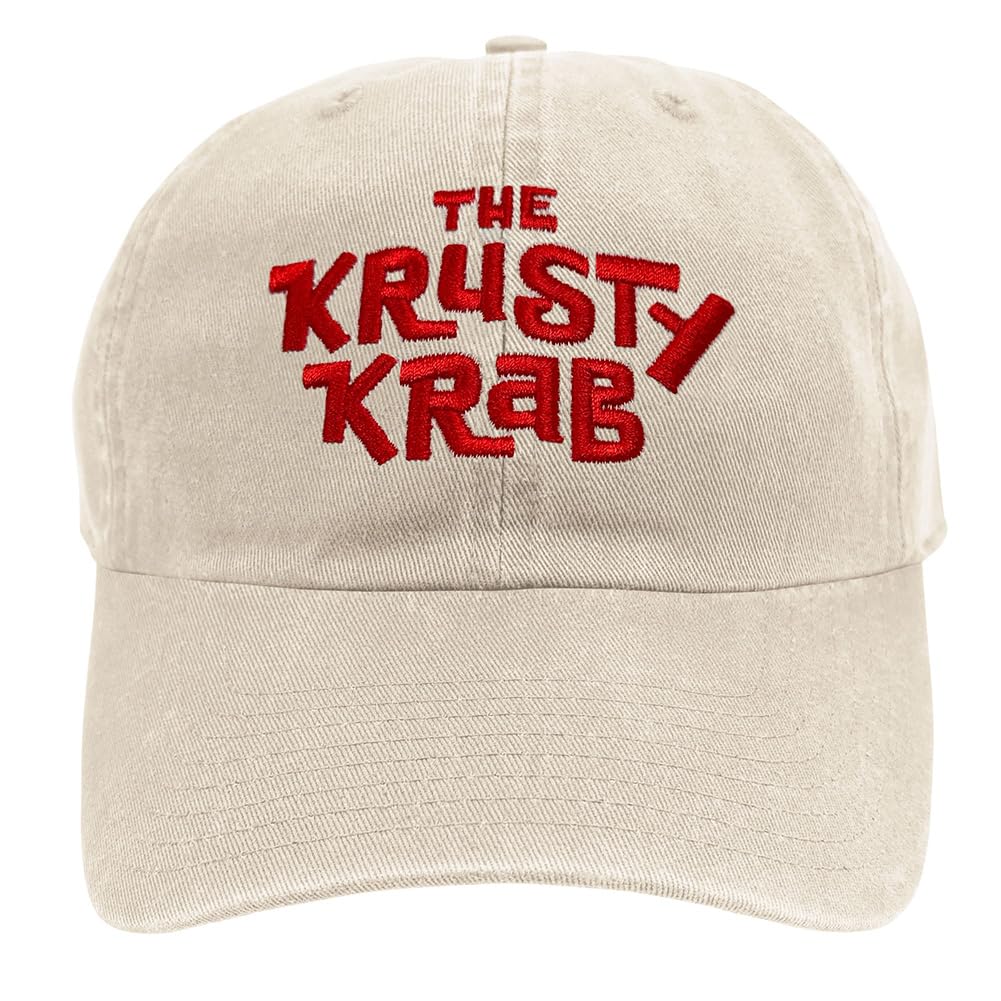 Popfunk Official Spongebob The Krusty Krab Logo Dad Hat - The U18 Adjustable Relaxed-Fit Cap - Unisex for Men and Women, Cream