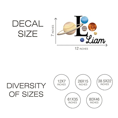 Personalized Solar System Planet Wall Decal with Your Text to Baby Boy Room - Nursery Wall Decal for Baby Room Decorations - Custom Boy Name Sticker for Wall Kid Art