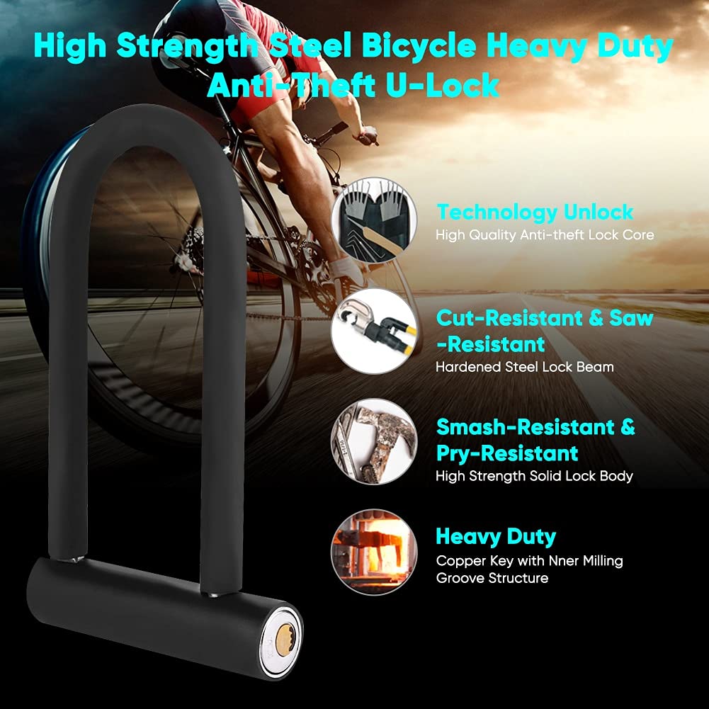 LMNUY u Lock for Bicycle Bicycle Lock Anti-Theft U-Shaped Steel Lock Portable Strong Security Lock with 2 Keys Unbreakable Bicycle Scooter Accessories Bike Lock