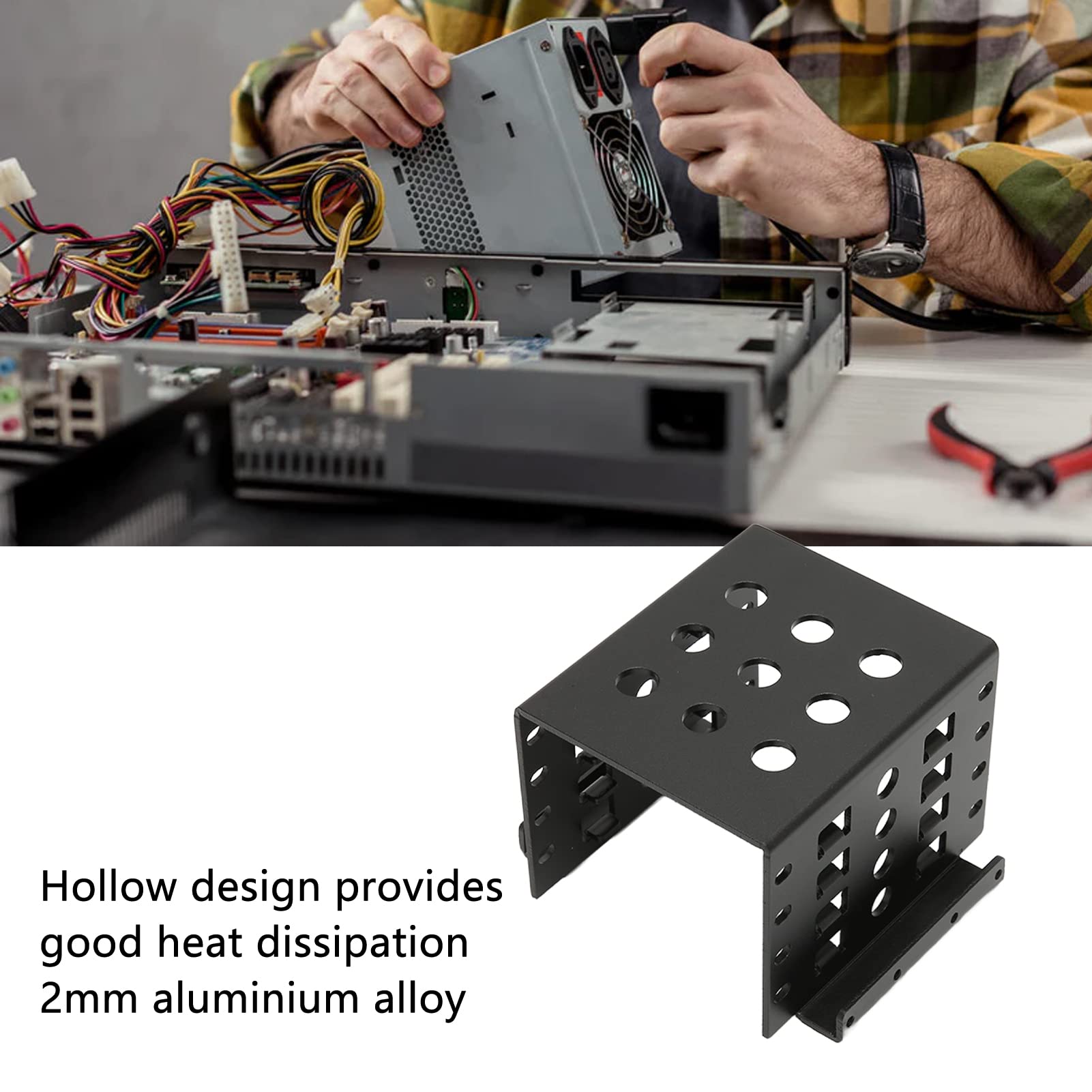 plplaaoo HDD Mounting Bracket,2.5in Aluminium Alloy Hollow Design High Hardness 2.5in Hard Drive Cage, Easy to Install, HDD Adapter, HHD Reader, Mobile Rack Holder(Black), Hard Drive Rack Hard Di