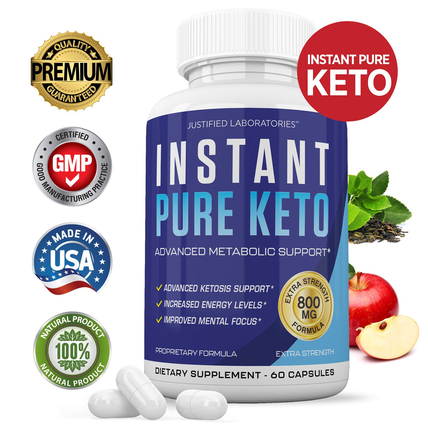 Instant Pure Keto Pills Advanced BHB Boost Ketogenic Supplement Exogenous Ketones Ketosis for Men Women 60 Capsules 2 Bottle